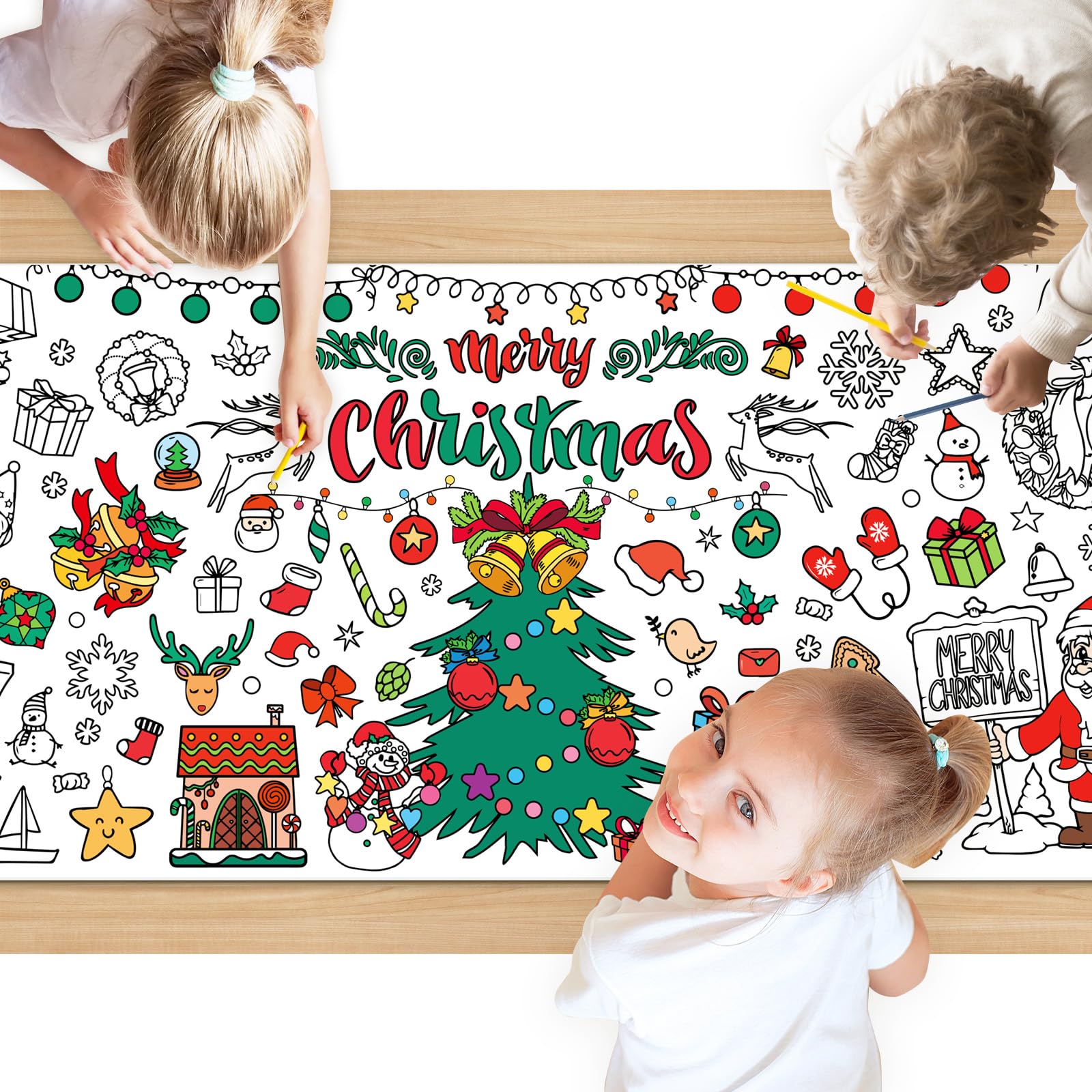 Amazon.com: QNFANN Christmas Coloring Tablecloth 30 X 72 Inch, Xmas ...