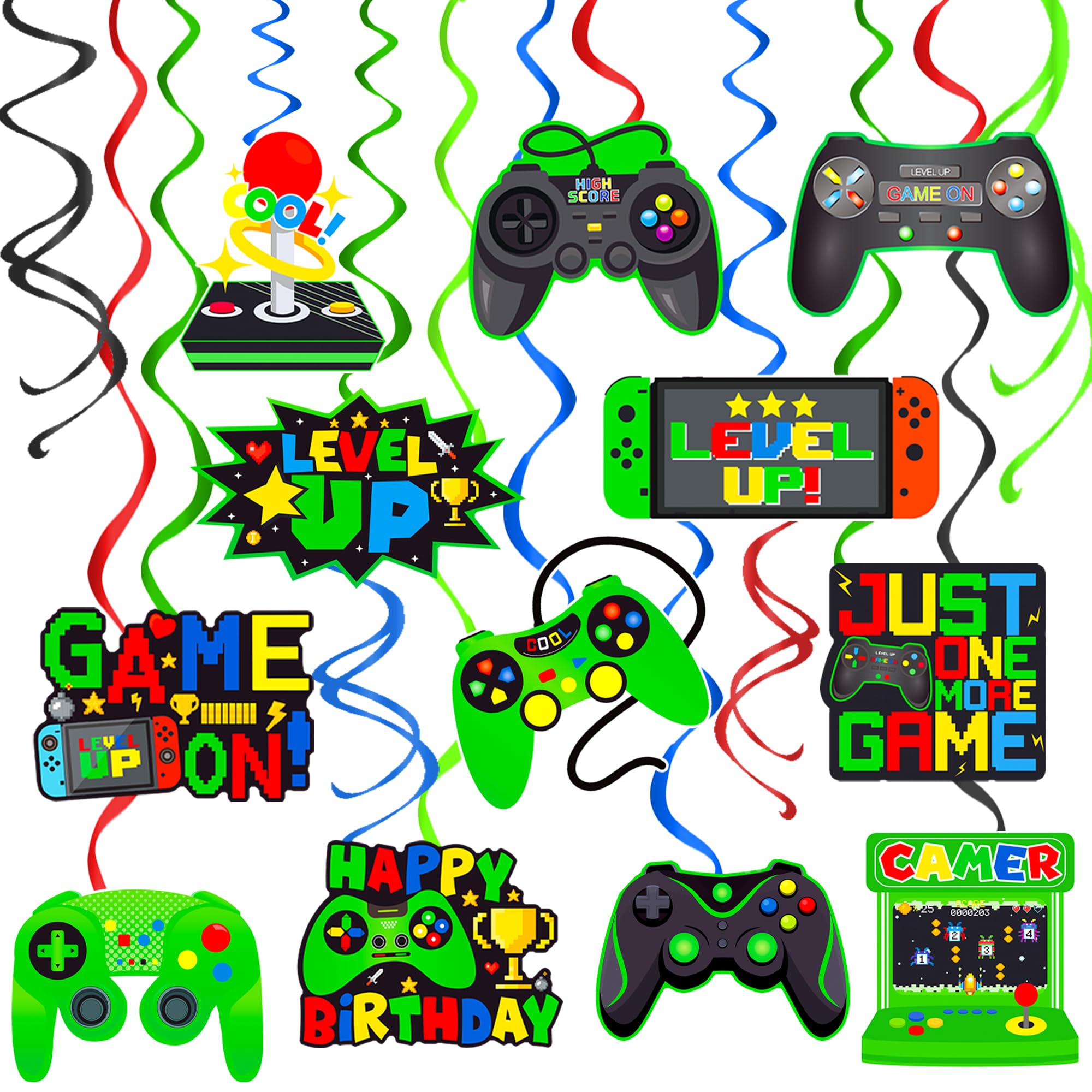 Amazon.com: umoni Green Video Game Hanging Swirls 20Pcs Gamer Birthday ...