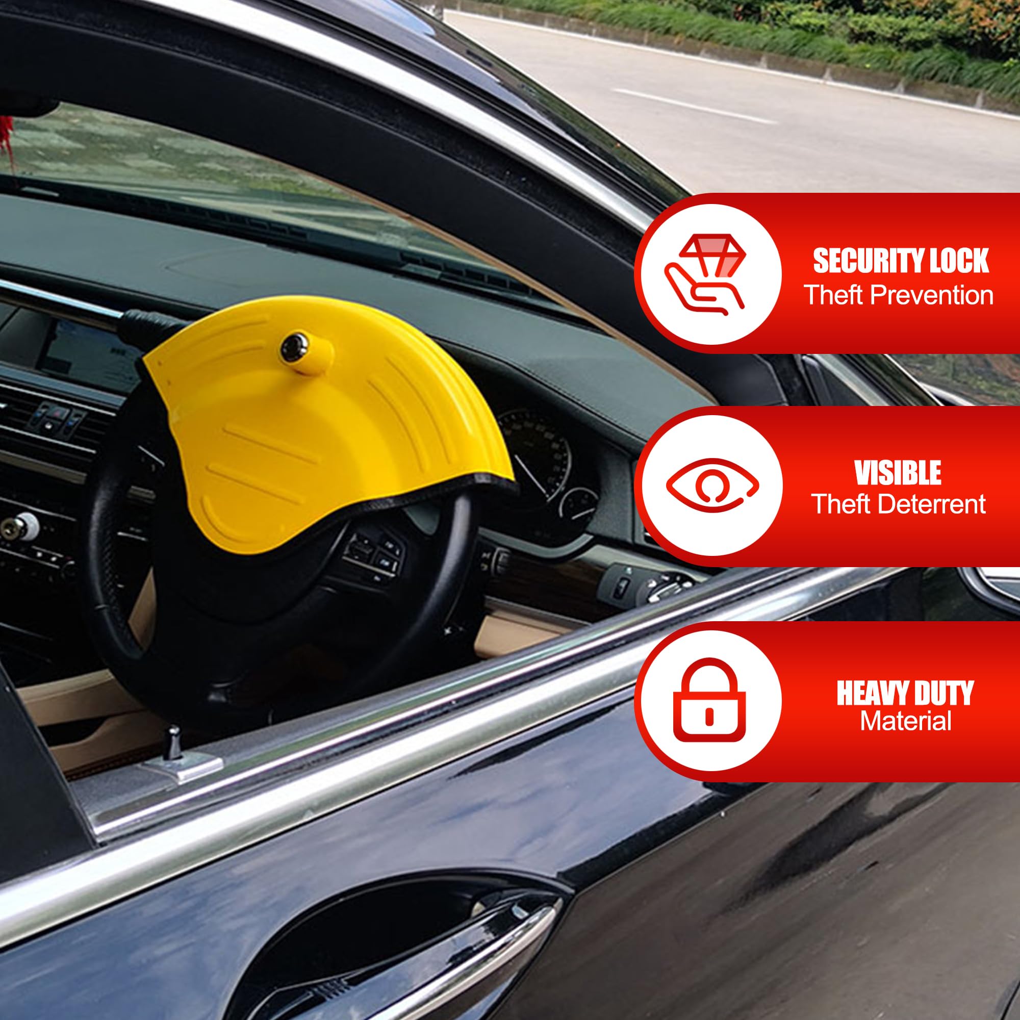 Solid Steel Wheel Lock KAYCENTOP Steering Wheel Lock - Yellow Half ...