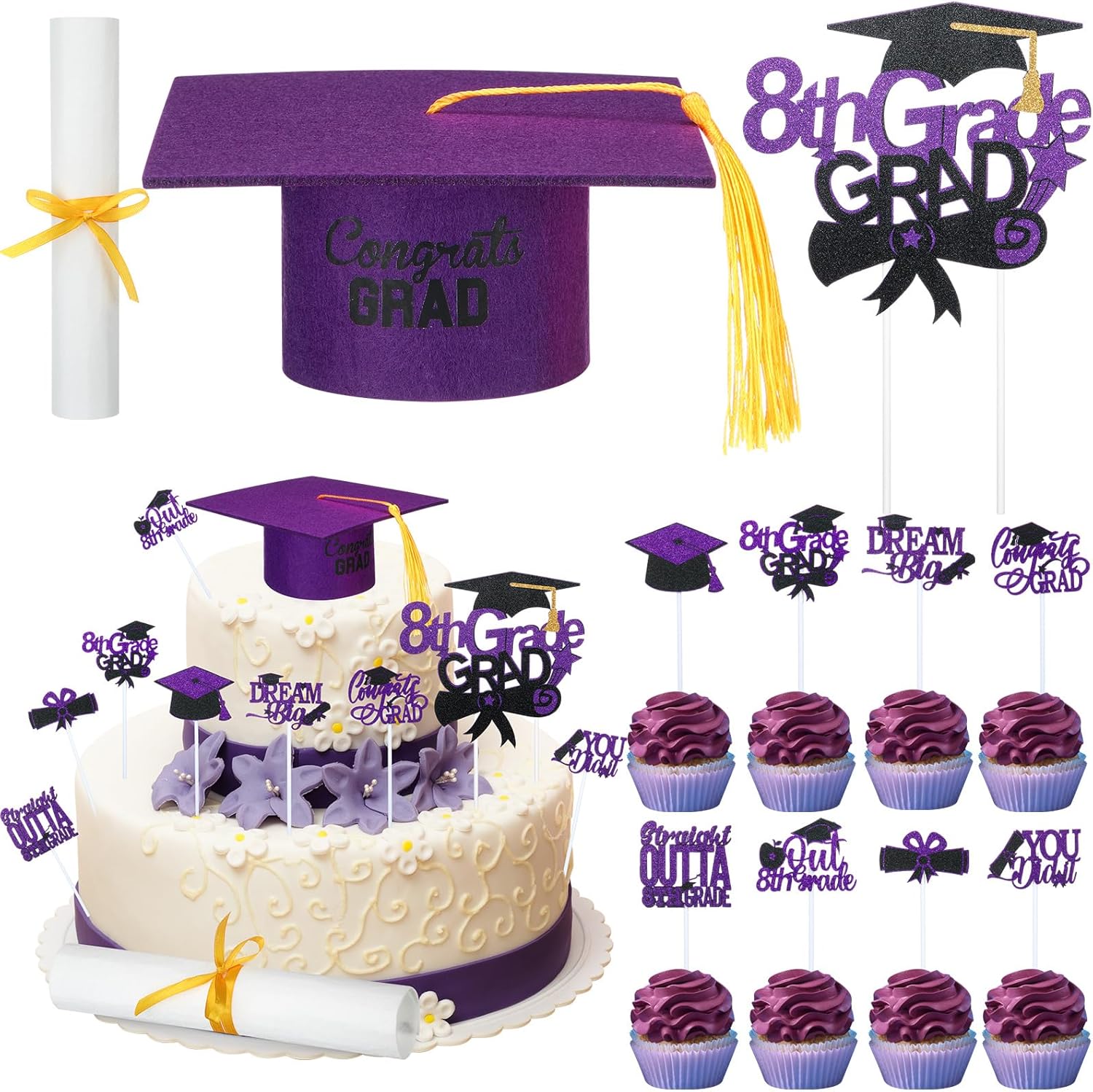 Amazon.com: Reallnaive 27 Pcs 8th Grade Graduation Cake Kit Included ...