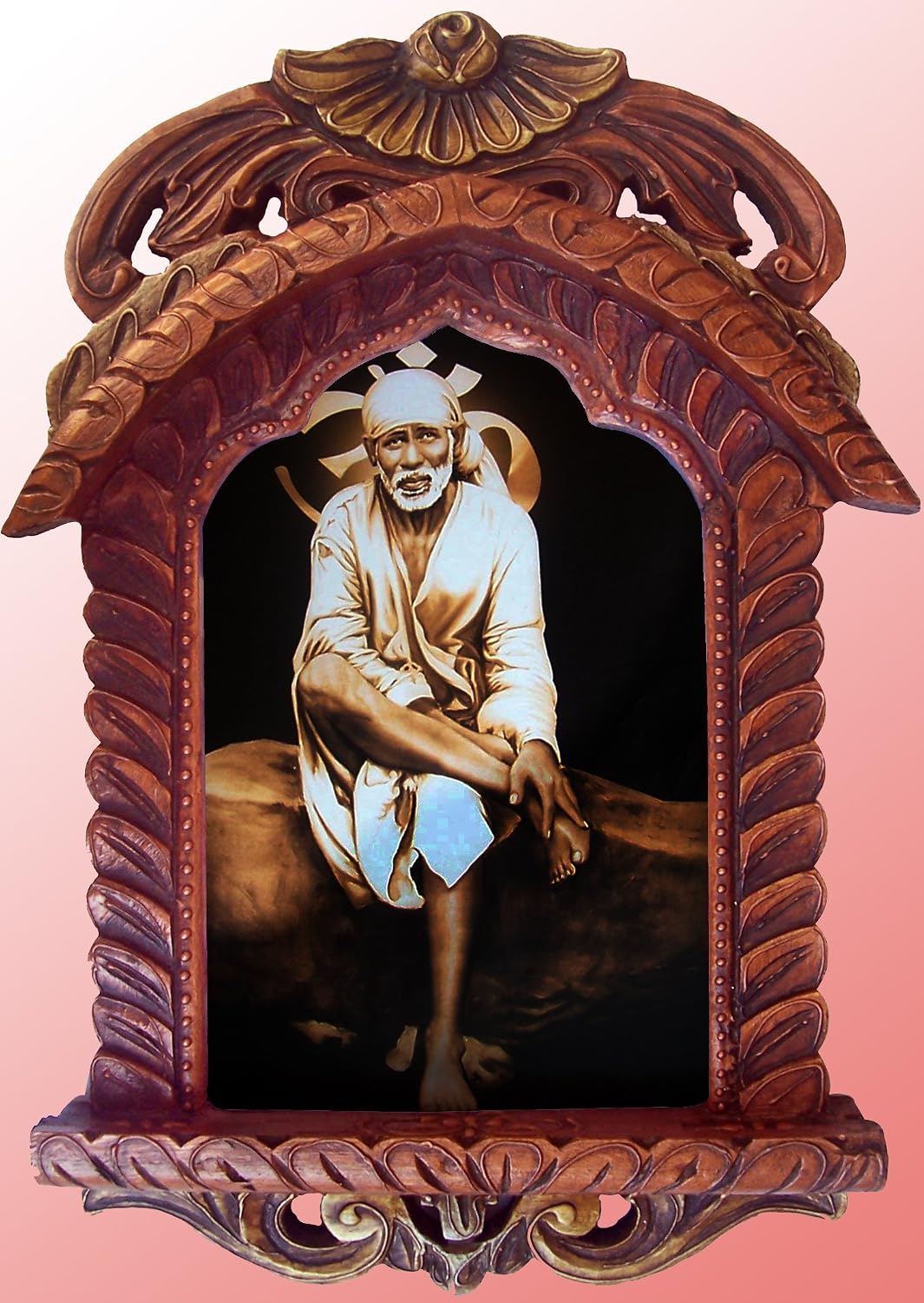 Amazon.com: Lord Sai Baba Sitting on Stone & Om Symbole Poster in Wood ...
