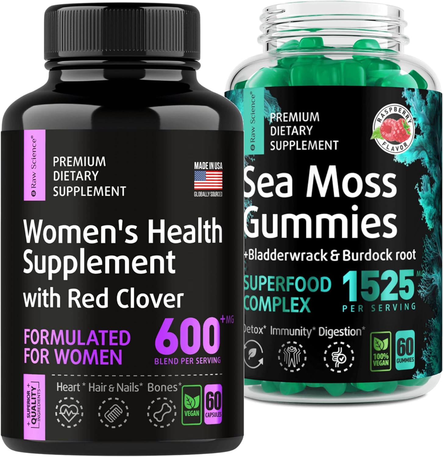 Amazon.com: S RAW SCIENCE Irish Sea Moss Gummies + Womens Multivitamin ...