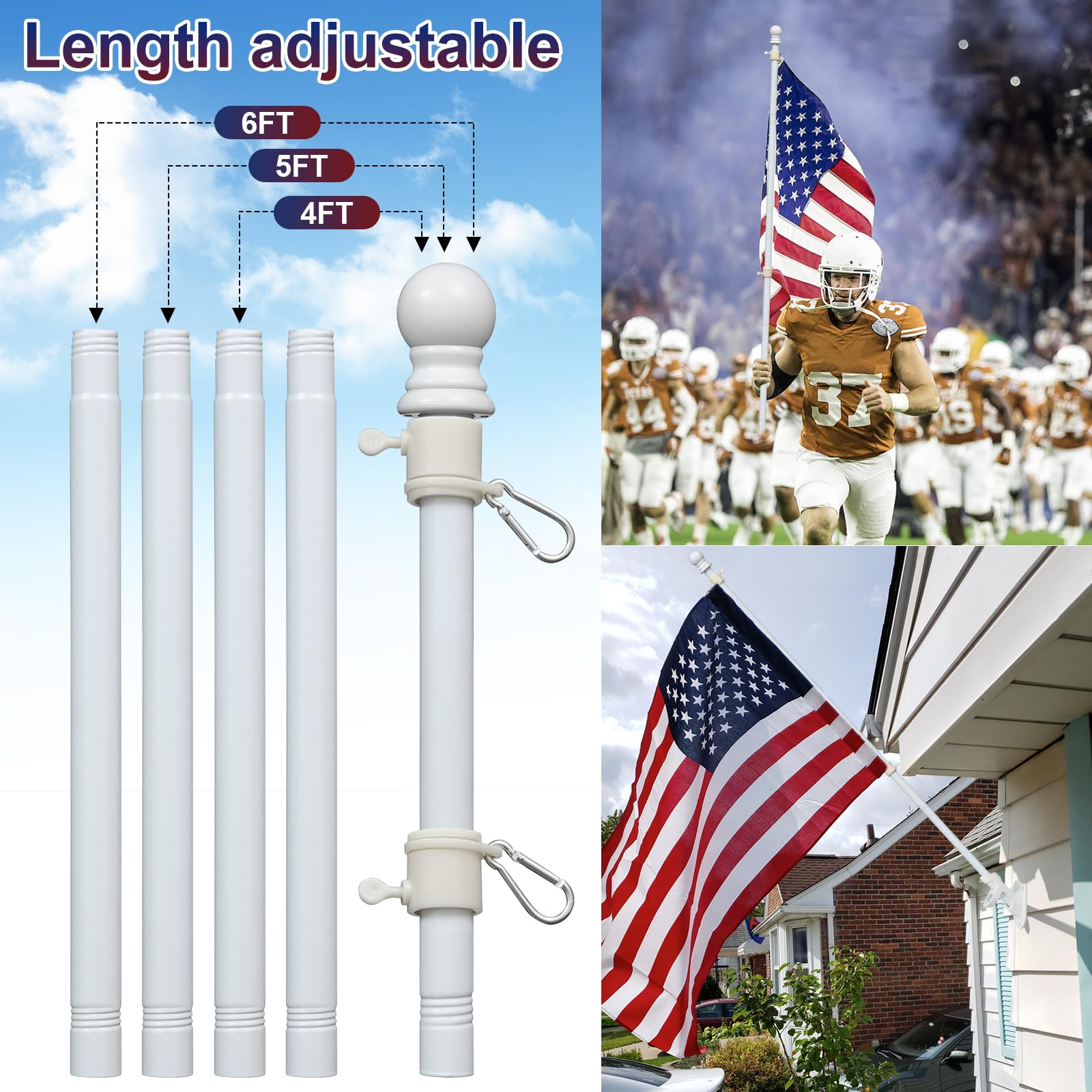 Snapklik.com : Flag Pole For Outside House - 5ft Heavy Duty Metal Flag Poles Kit For 3x5 ...