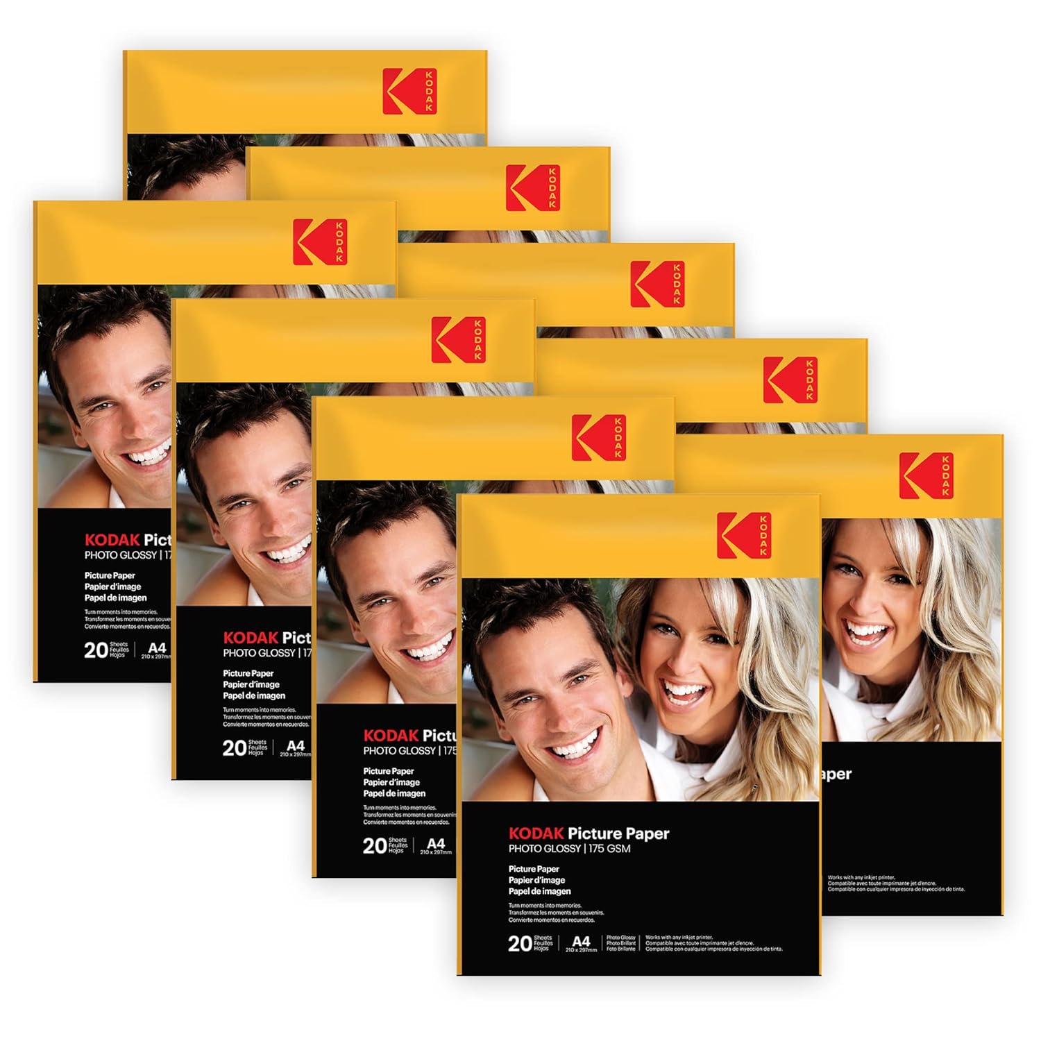 KODAK 175 GSM A4 (210x297mm) 180 Sheets High Glossy Cast Coated Water ...