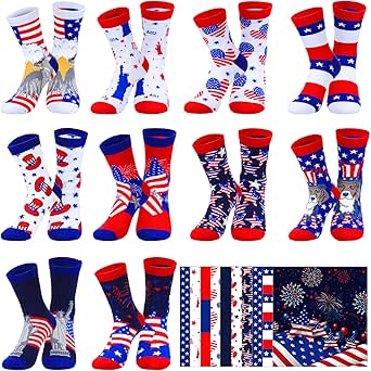 Amazon.com: Xuhal 10 Pairs 4th of July Socks Red White and Blue ...