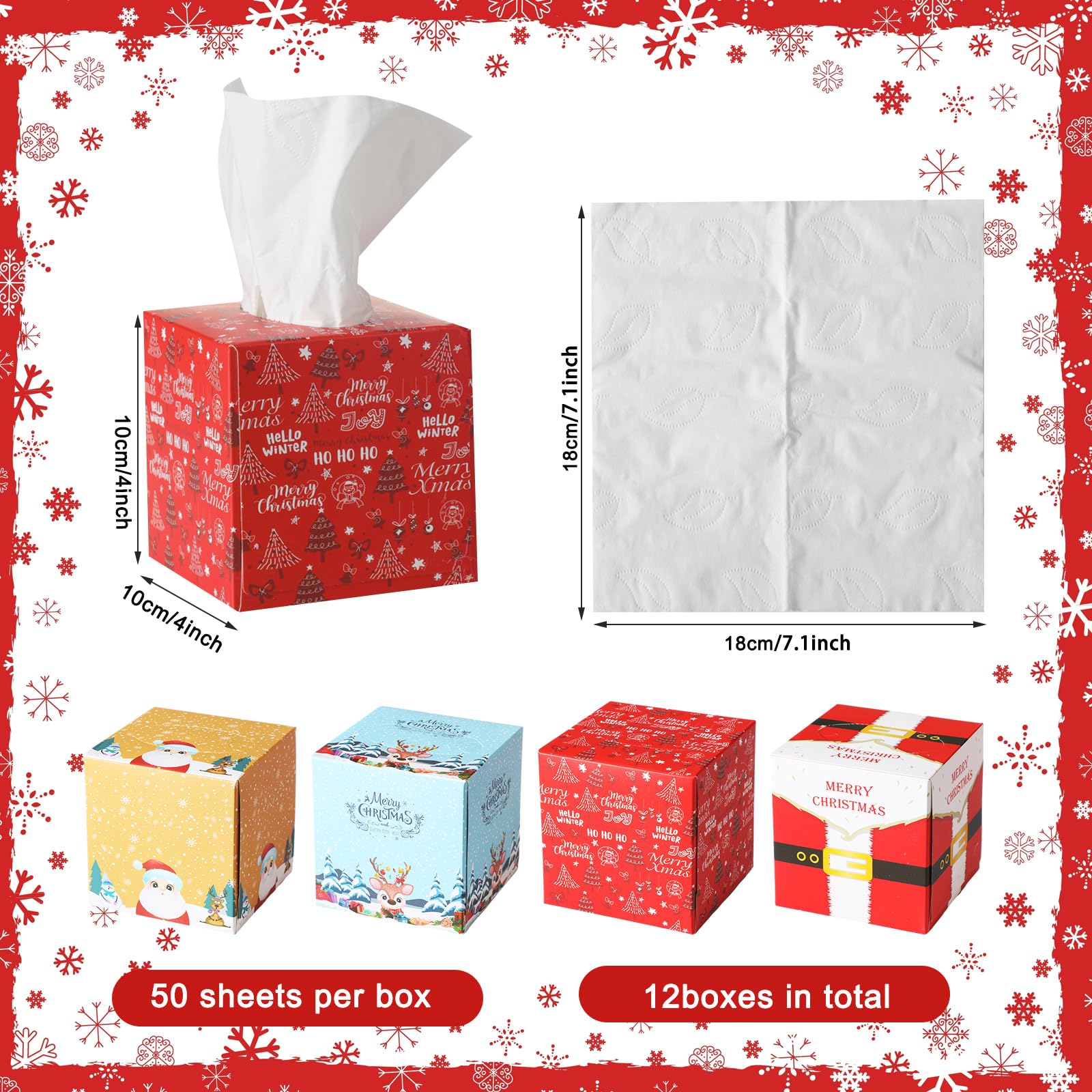 Zhehao 12 Packs Facial Tissue Cube Box for Christmas Xmas Tissues Santa ...