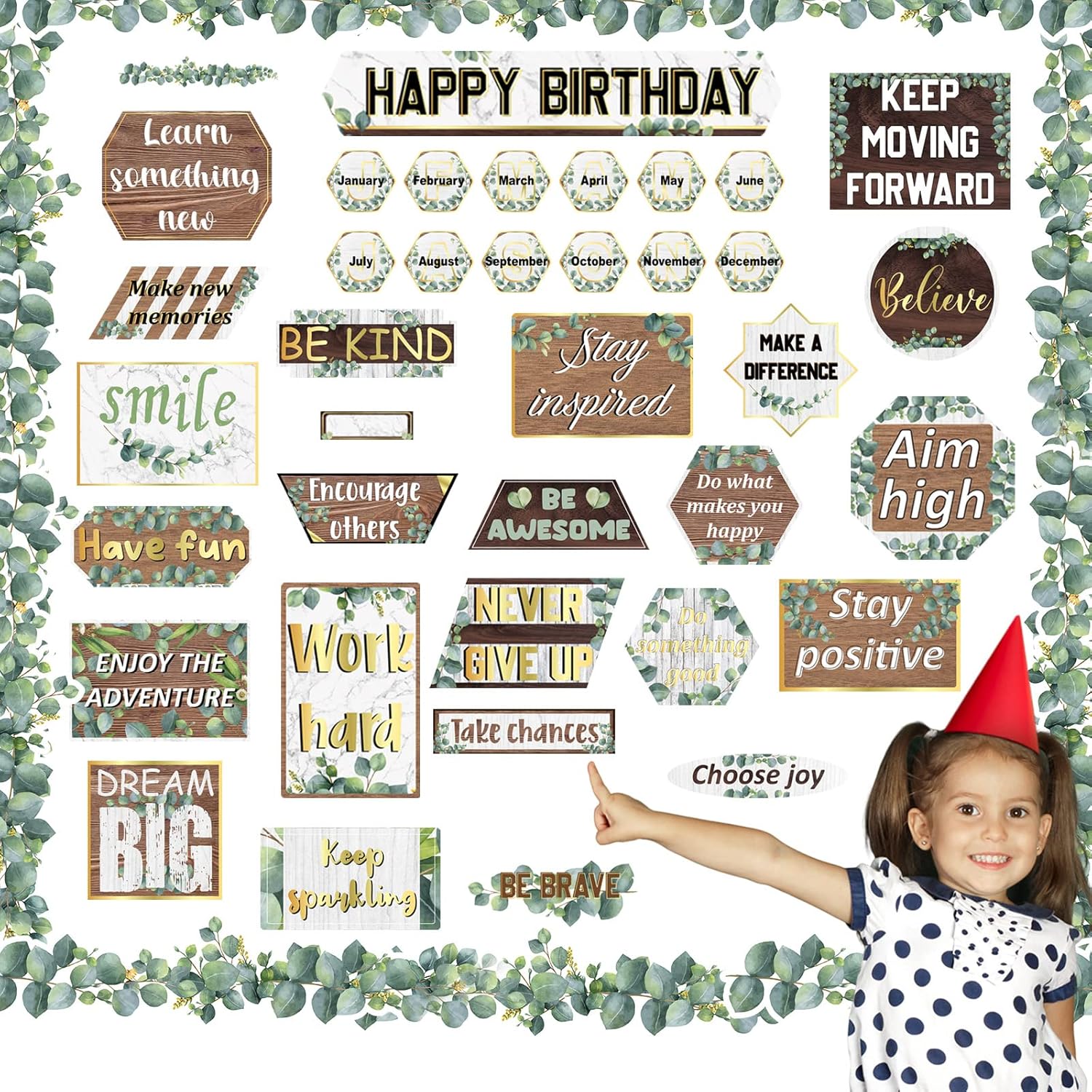 Amazon.com : Seajan 96 Pcs Eucalyptus Bulletin Board Set Classroom ...