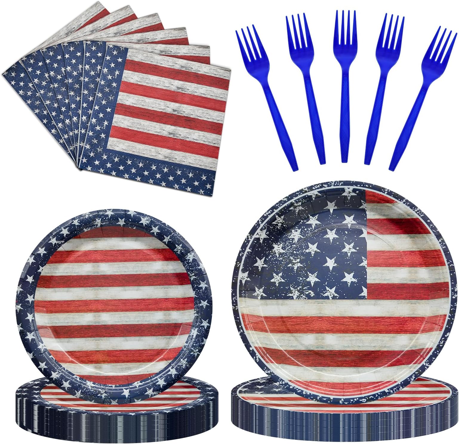 Amazon.com: 96Pcs Paper Plates and Napkins, American Flag Patriotic ...