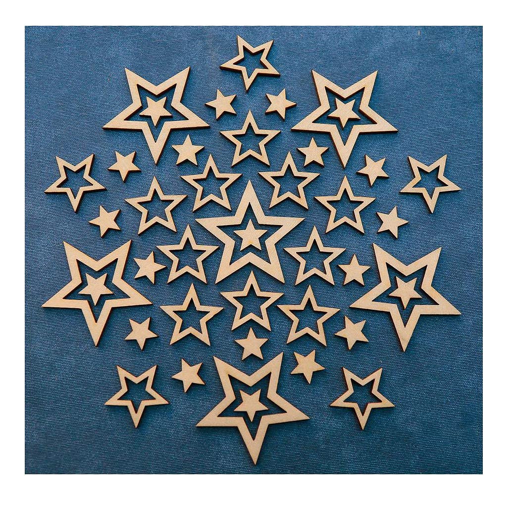 Buy Printfry 10 Set of Wooden Star Cutout Shape, Multiple Sizes, Star ...