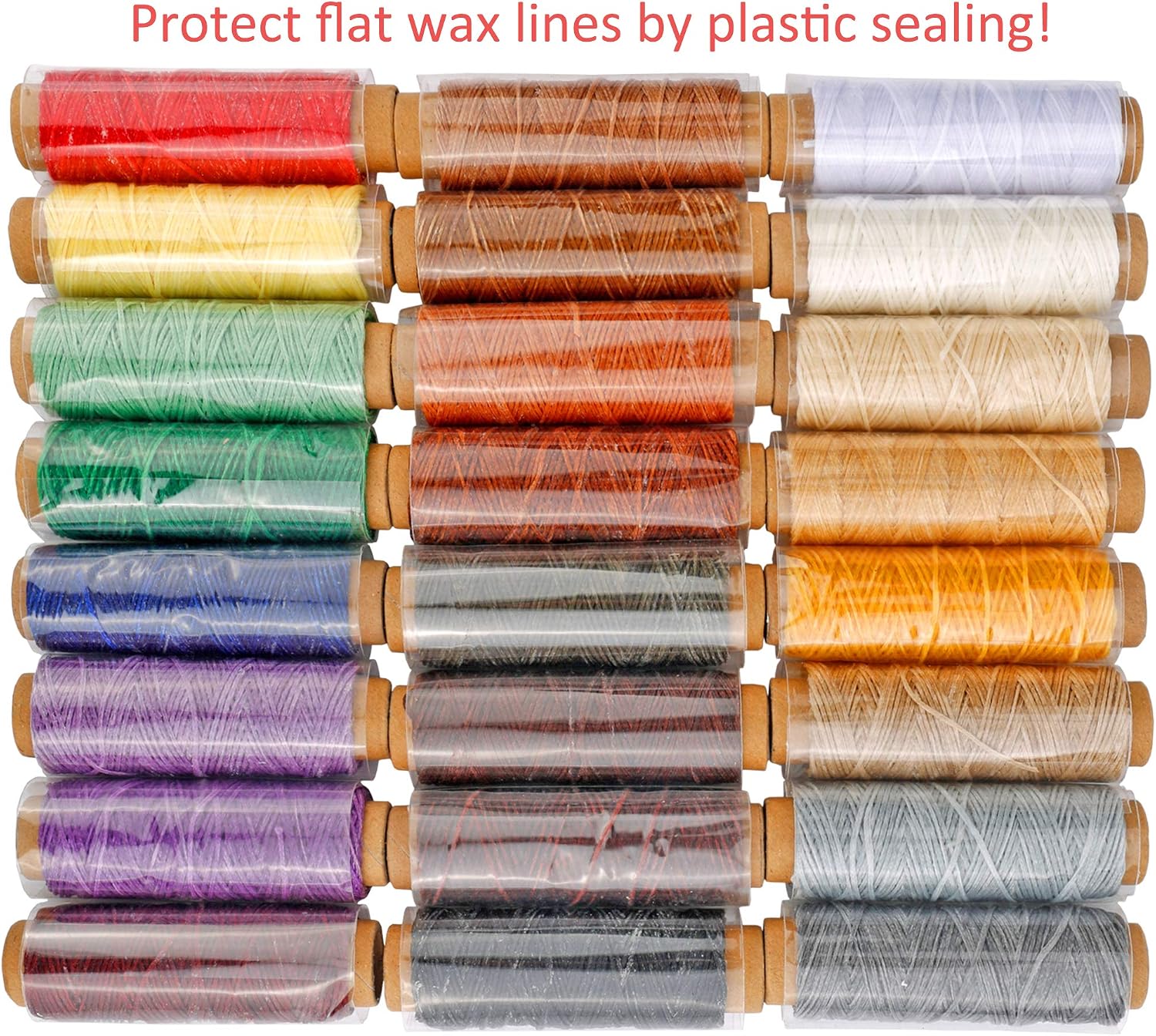 JANYUN 24 Colors Flat Leather Sewing Waxed Cord Thread,Each of 33 Yards ...
