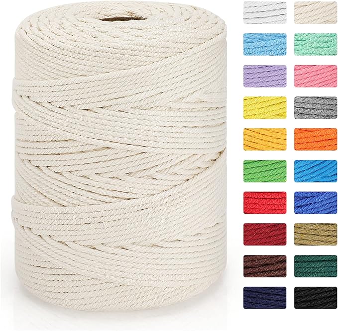 Macrame Cord 4mm x 328yd | 100% Natural Cotton Macrame Rope | 4 Strand ...