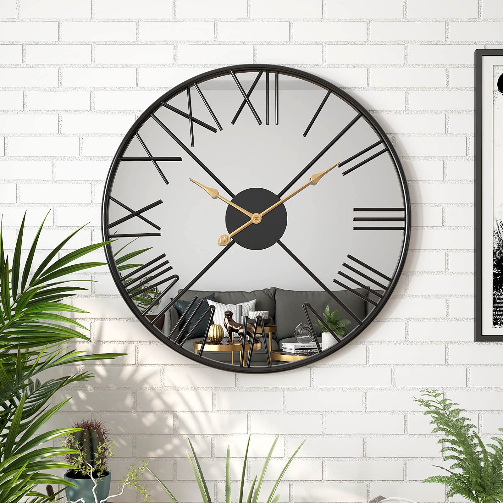 20inch Modern Mirror Wall Clock for Living Room,Large Decorative Roman ...