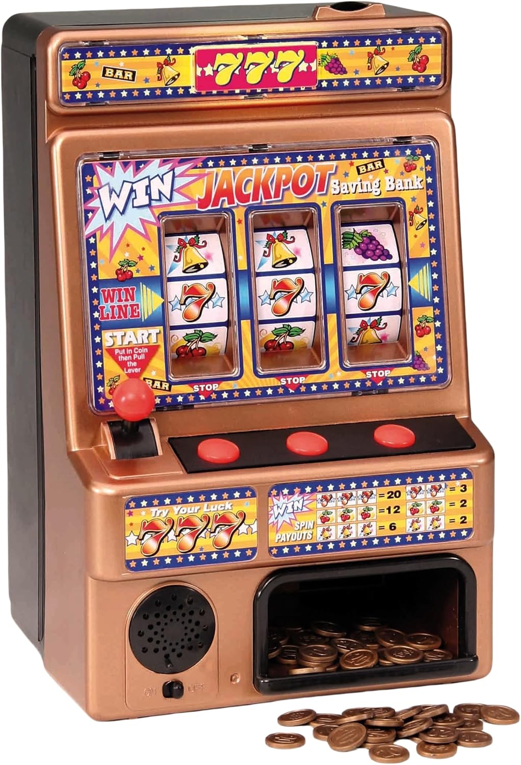 Amazon.com: Trisquirrel Jumbo Slot Machine with 48 Tokens,777 Copper Color Casino Style Toy with ...