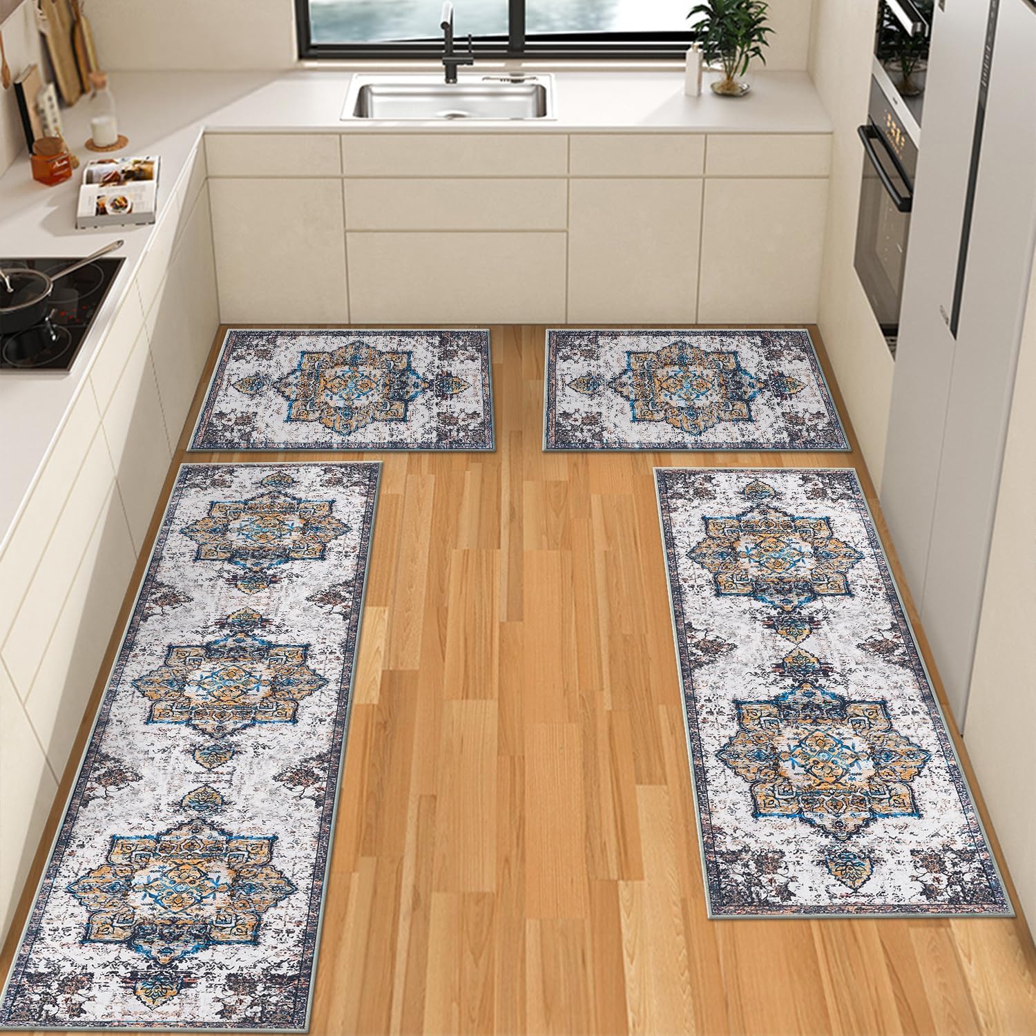 Amazon.com: SIPIHA Non Slip Kitchen Rug Sets 4 Piece with Runner ...
