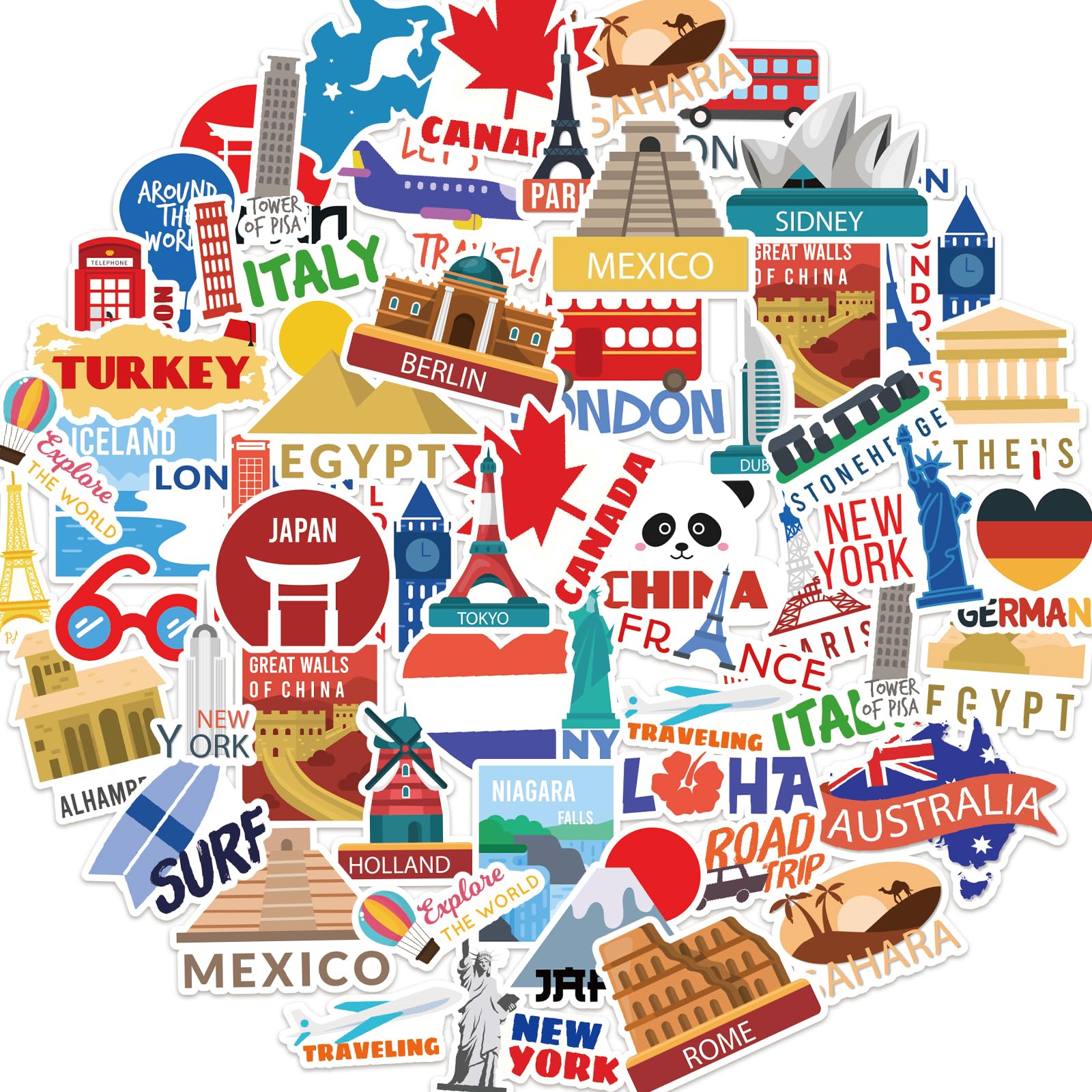 Amazon.com: Travel Stickers 100Pcs Cute National Landmarks Stickers Set ...