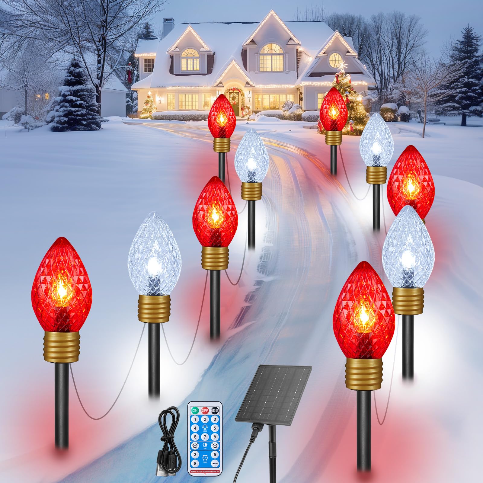 Brightown Solar Strawberry Jumbo Christmas Lights Outdoor - 18FT 10 LED ...