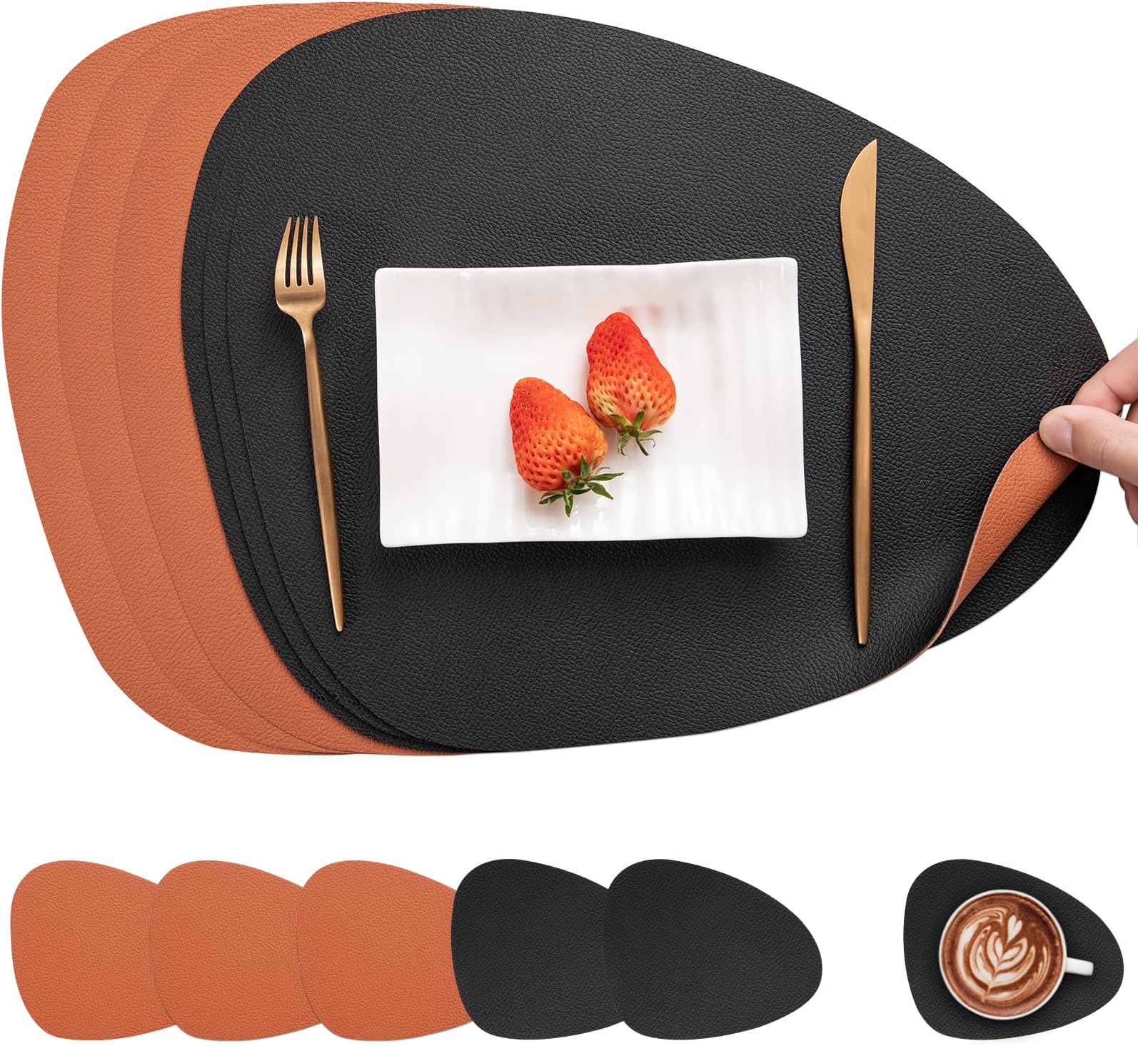Sets de 4 Table Lavable Rond,Set Couverts de Table,Cuir Napperons ...