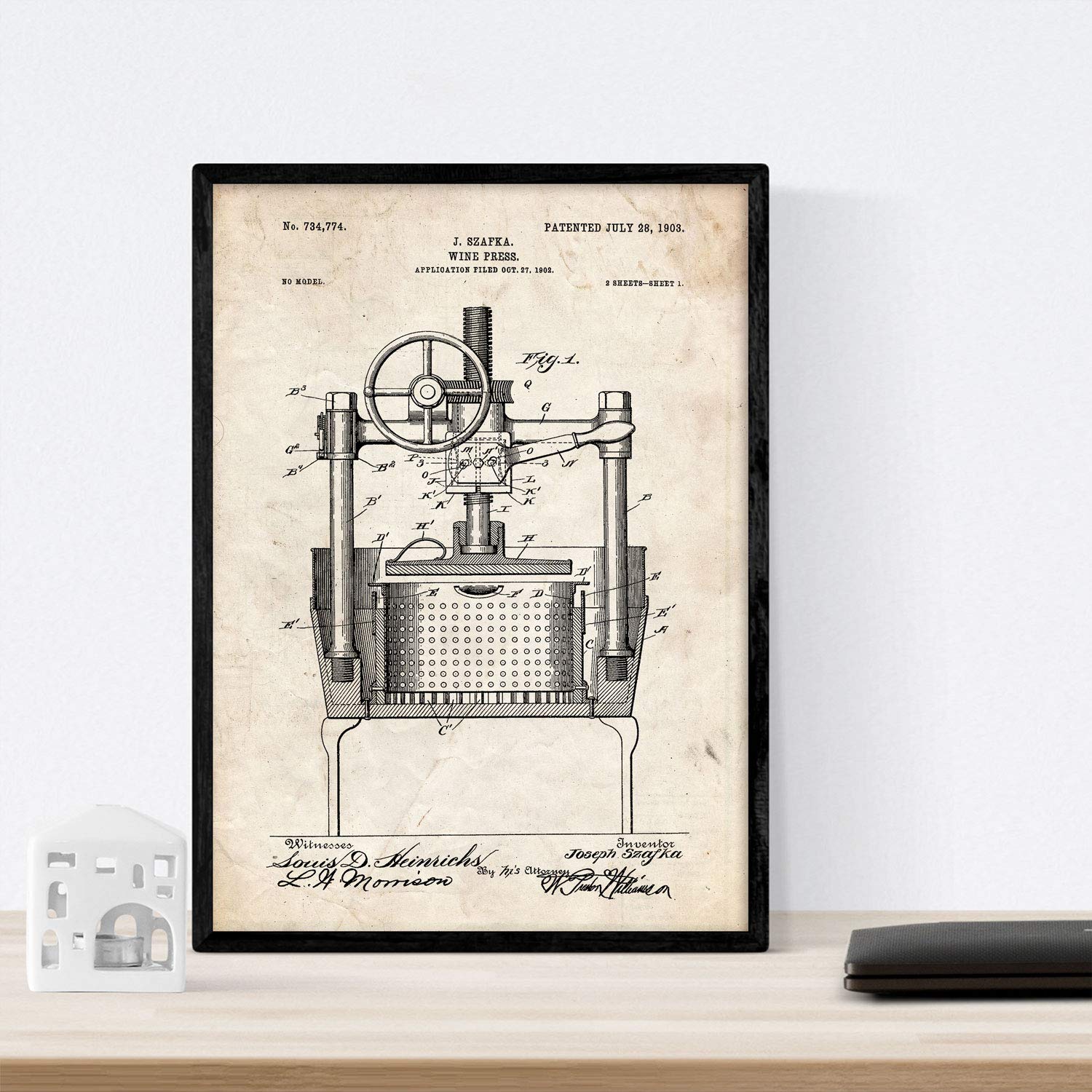 Nacnic Patent Crimping Poster with wine. Sheet with old design patent ...
