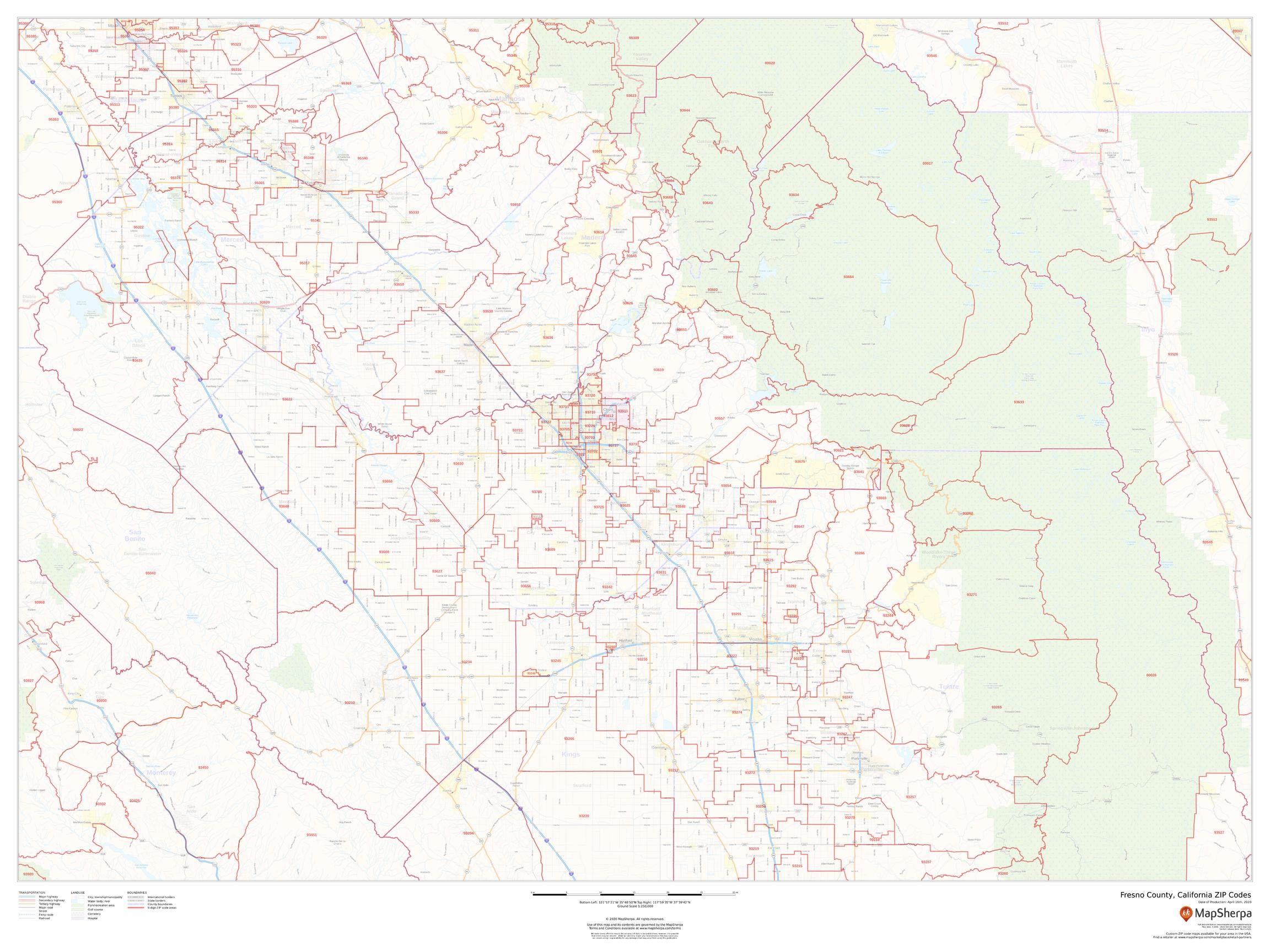 Amazon.com : Fresno County, California Zip Codes - 48" x 36" Laminated ...