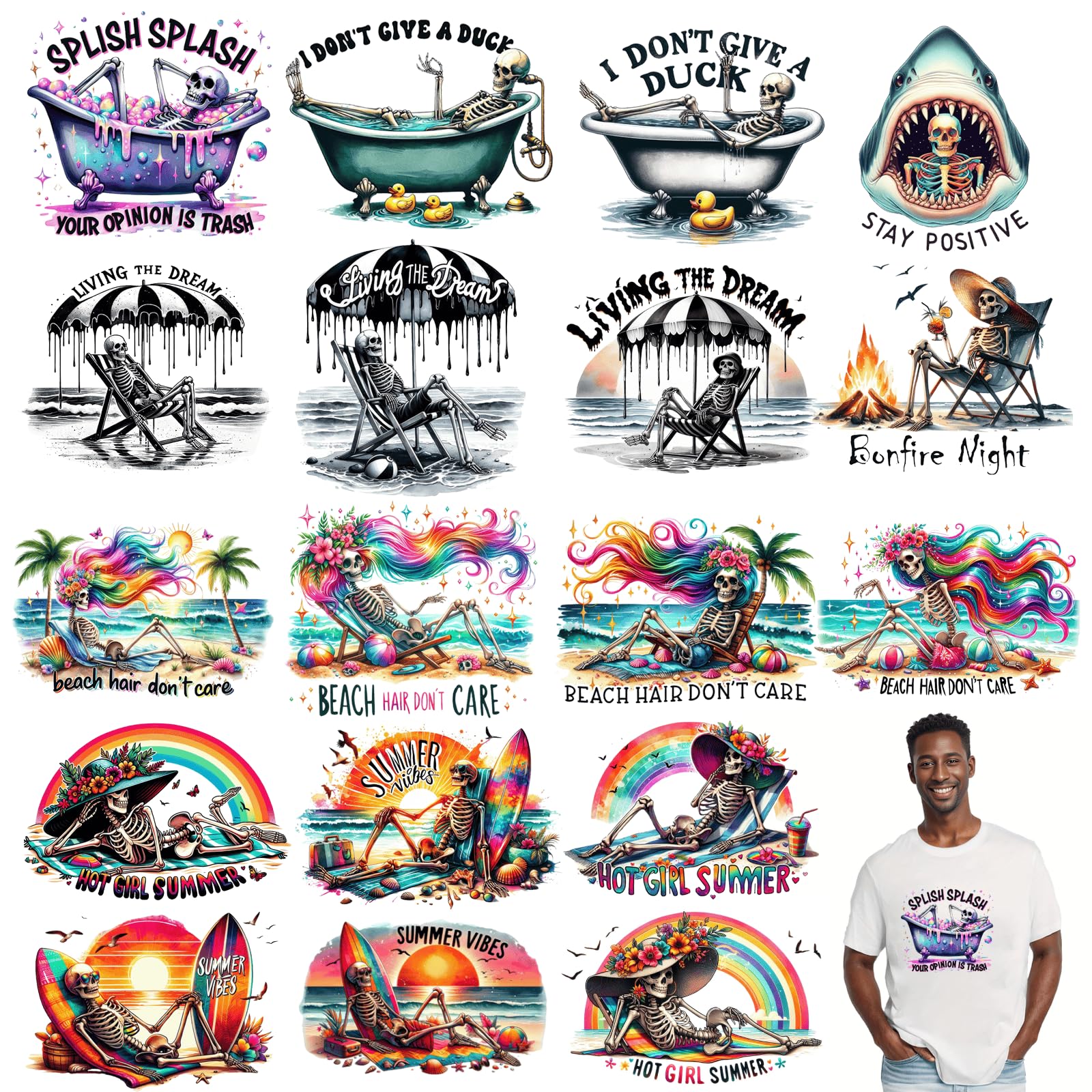 Amazon.com: Wezdopu 18 Sheets Skeleton Iron on Transfers for Halloween ...