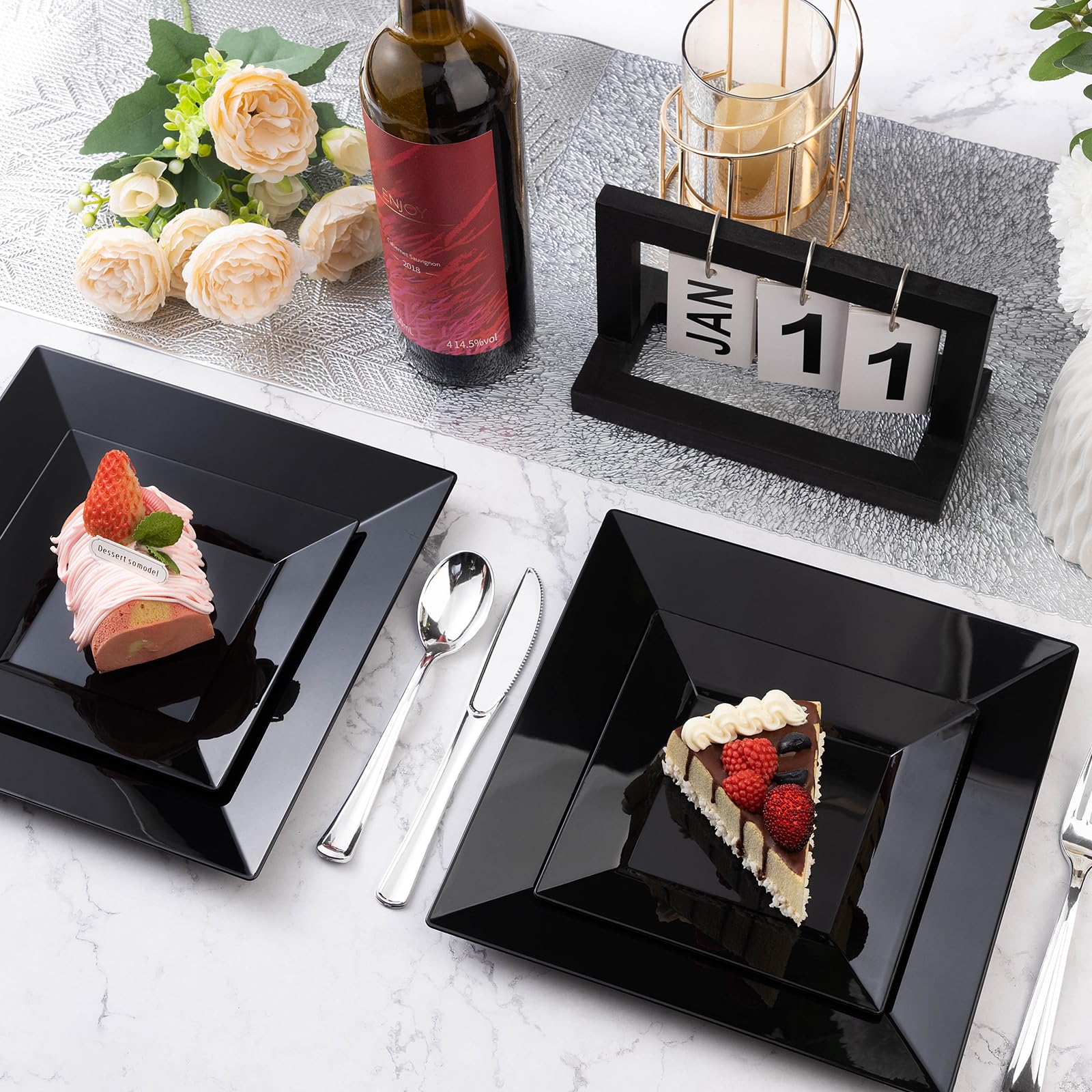 Snapklik.com : 100 Black Pack Disposable Square Plastic Plates, Heavy ...