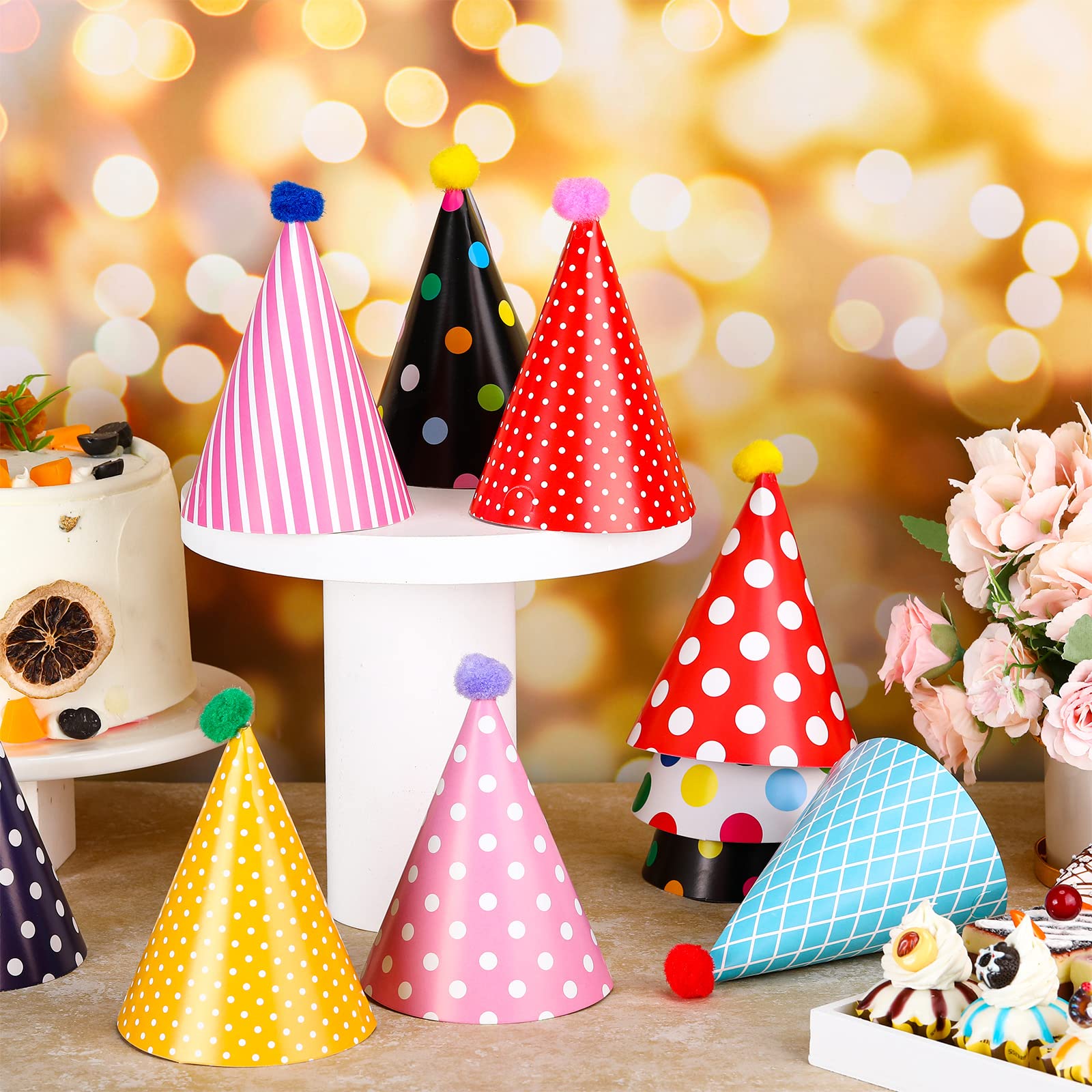 Snapklik.com : Kigeli 100 Pcs Kids Birthday Hats, Assorted Cone Paper Hats