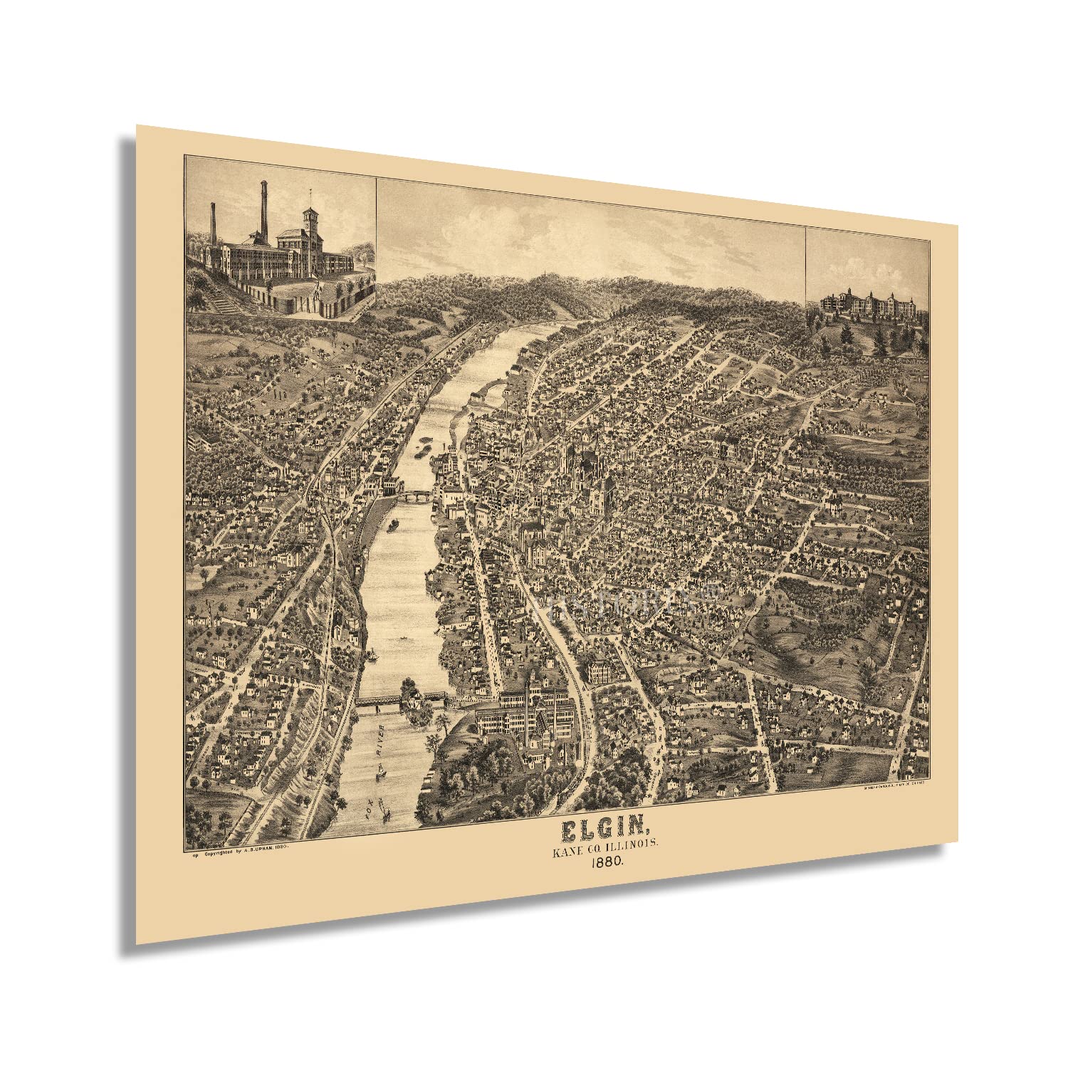 Snapklik.com : Vintage 1880 Elgin Illinois Map Poster - 18x24 Inch ...