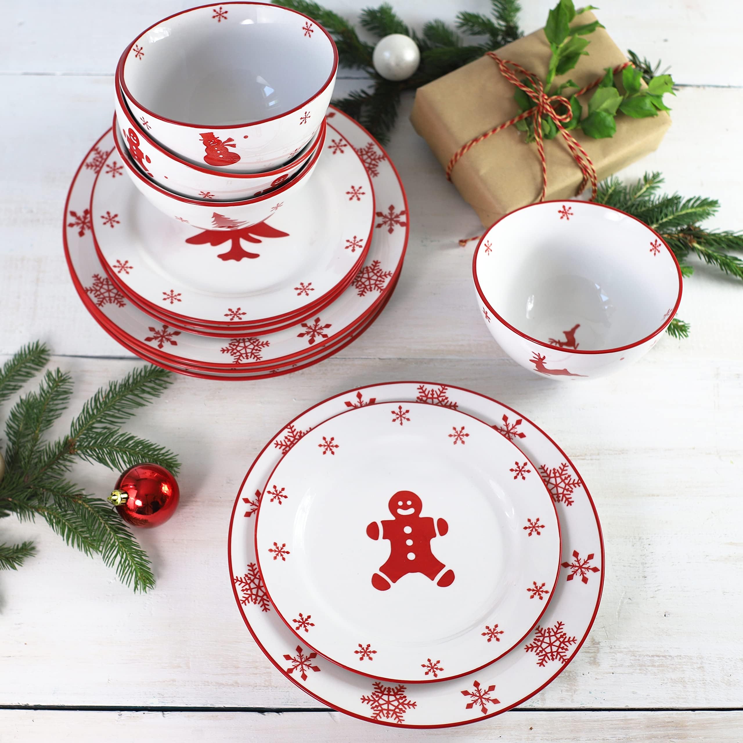 Amazon.com | American Atelier Christmas Twig Holiday Dinnerware Set ...