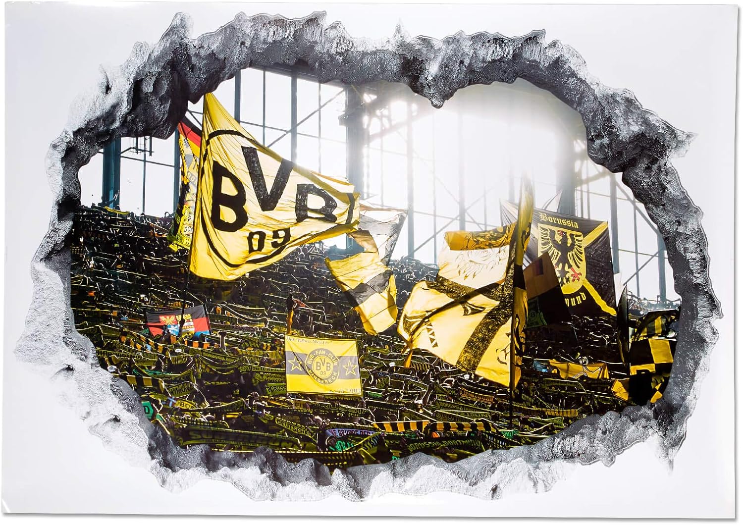 Borussia Dortmund, Tatouage mural en 3D du motif du stade, noir-jaune ...