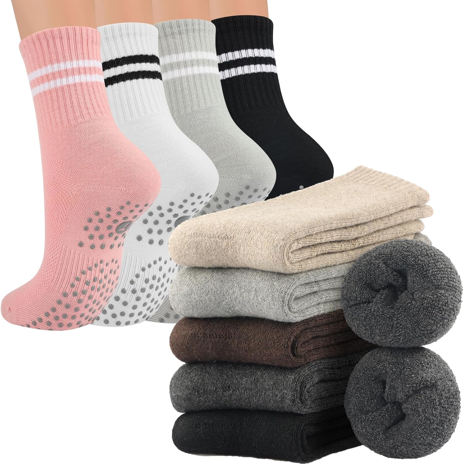 Amazon.com: Toes Home Pilate Socks with Grips 4 Pairs and Warm Wool ...