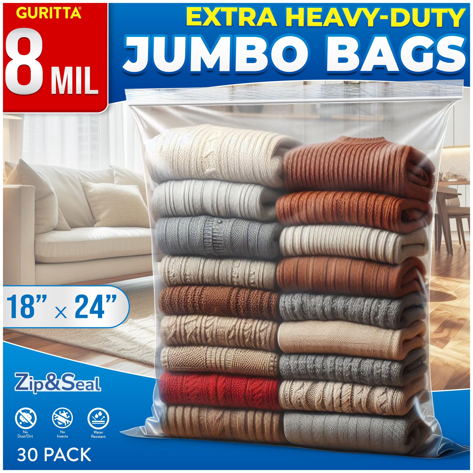 Amazon.com: EXTRA LARGE Zip Top Bags for Storage, 5 GALLON Zipper bags ...