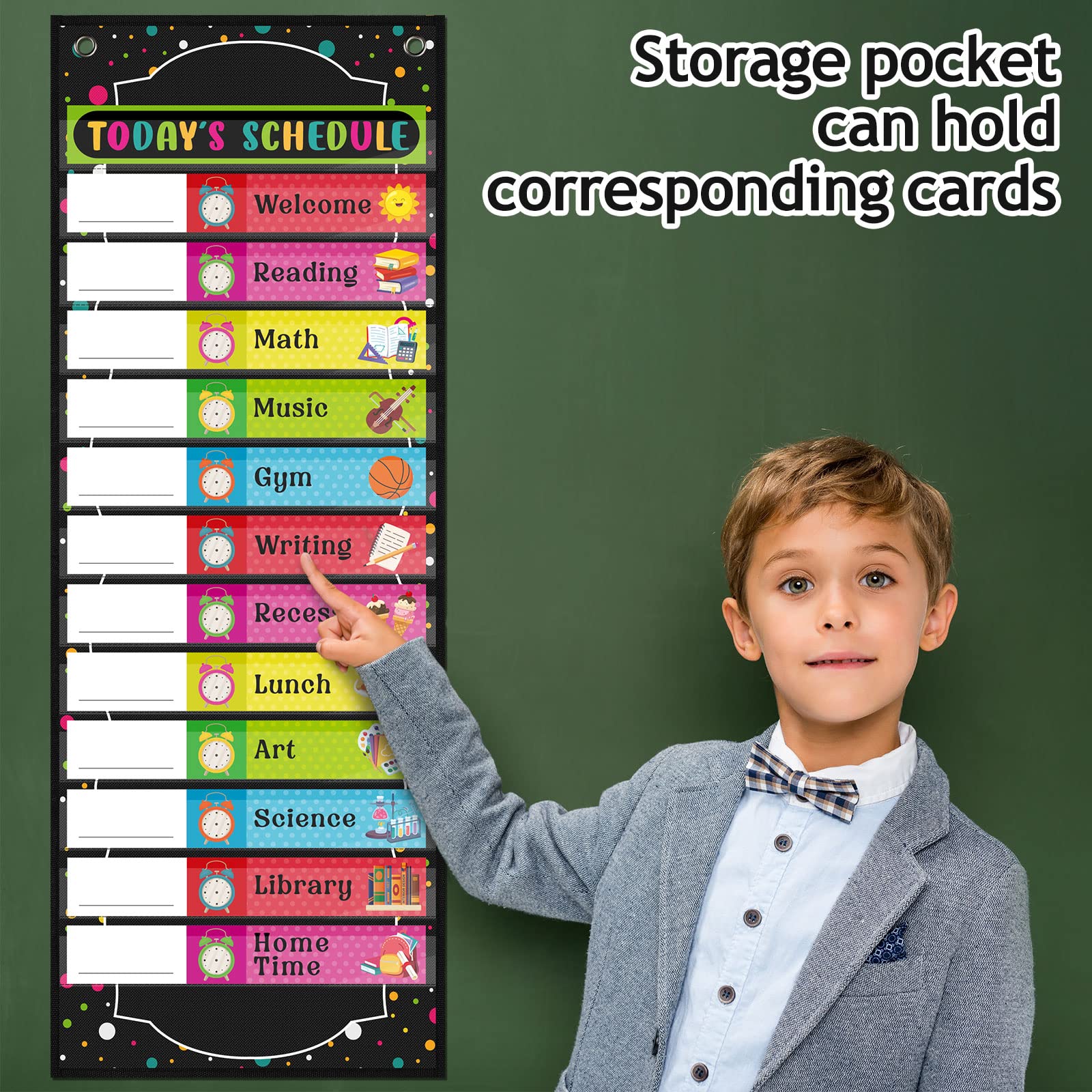 Snapklik.com : 22 Pcs Pocket Daily Schedule Chart Chalkboard Brights Pocket Chart For Classroom ...