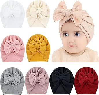 Amazon.com: Cinaci 8 Pieces Super Soft Stretchy Baby Girl Turban Hats ...
