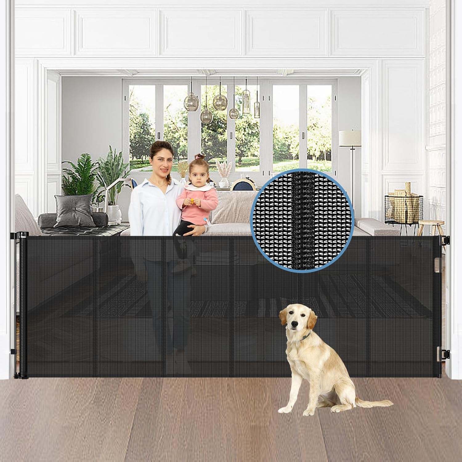 Amazon.com: Reinforced 75” Wide Retractable Baby Gates with Support ...