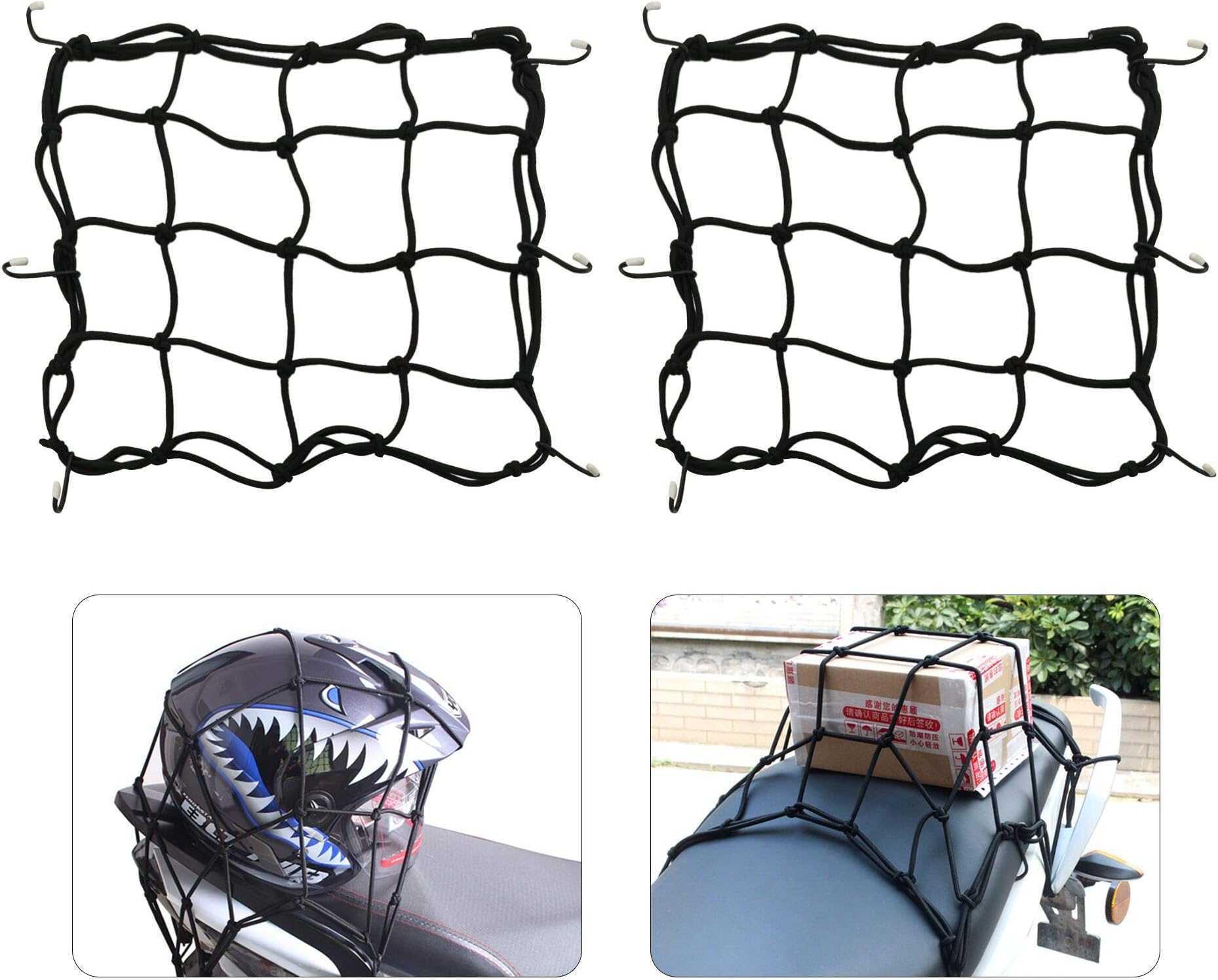 Motorcycle Helmet Net Cargo Net 2 Pack Bungee Net for Motorcycle Bike ...