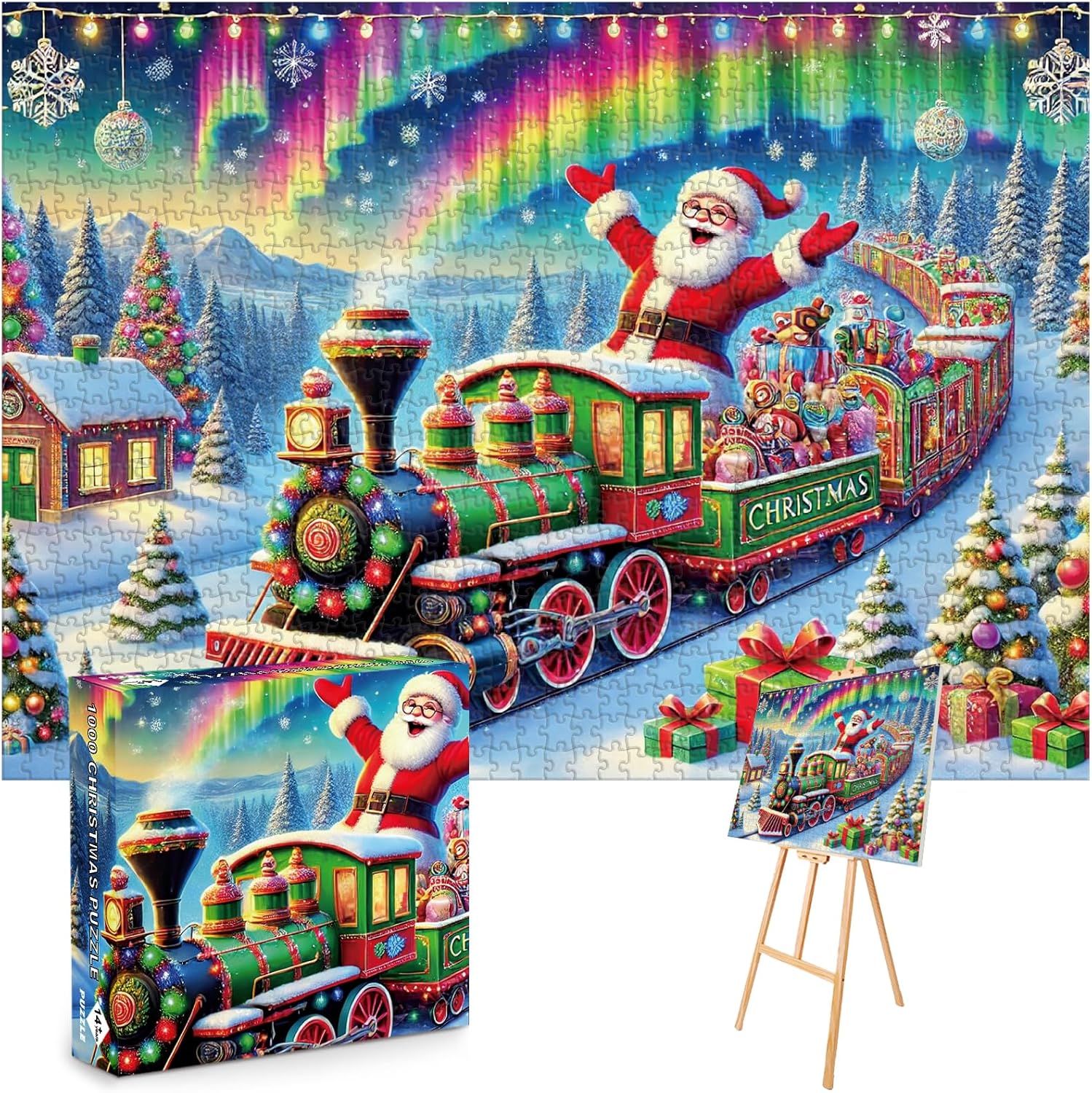 Amazon.com: Christmas 1000 Piece Jigsaw Puzzle, Santa Claus on Colorful ...