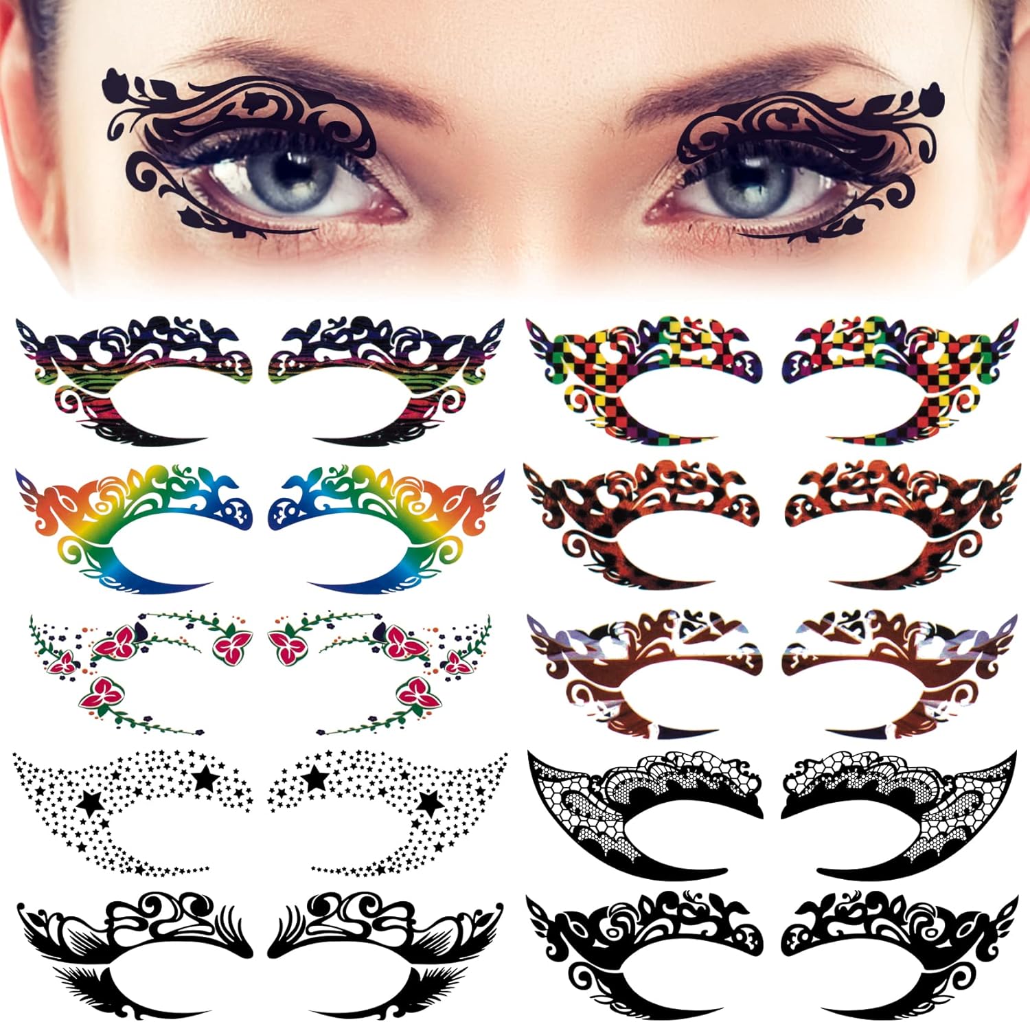 OIIKI Eye Shadow Tattoo Sticker 22pcs / 11 Pairs, Temporary Eye Tattoo ...