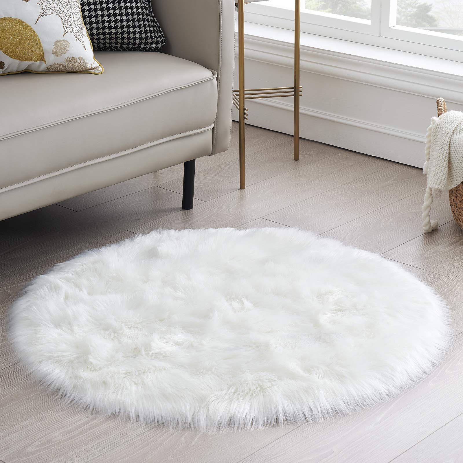 Buy Round Fur Rug Fluffy Area Rug For Bedroom White Faux Fur Rug Furry