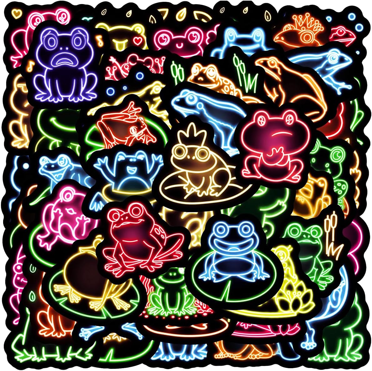 Amazon.com: 50pcs Neon Frog Waterproof Vinyl Stickers - Frog Decor ...