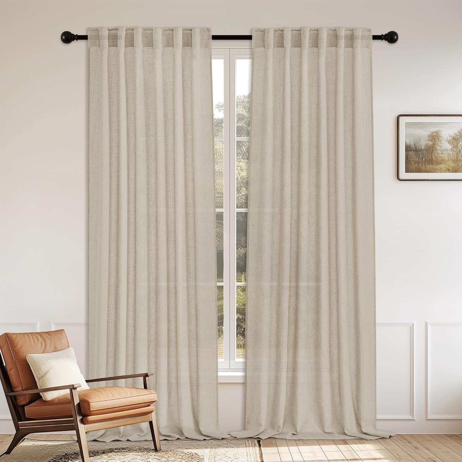 Amazon.com: StangH Beige Linen Curtains for Dining Room, 84 inch ...