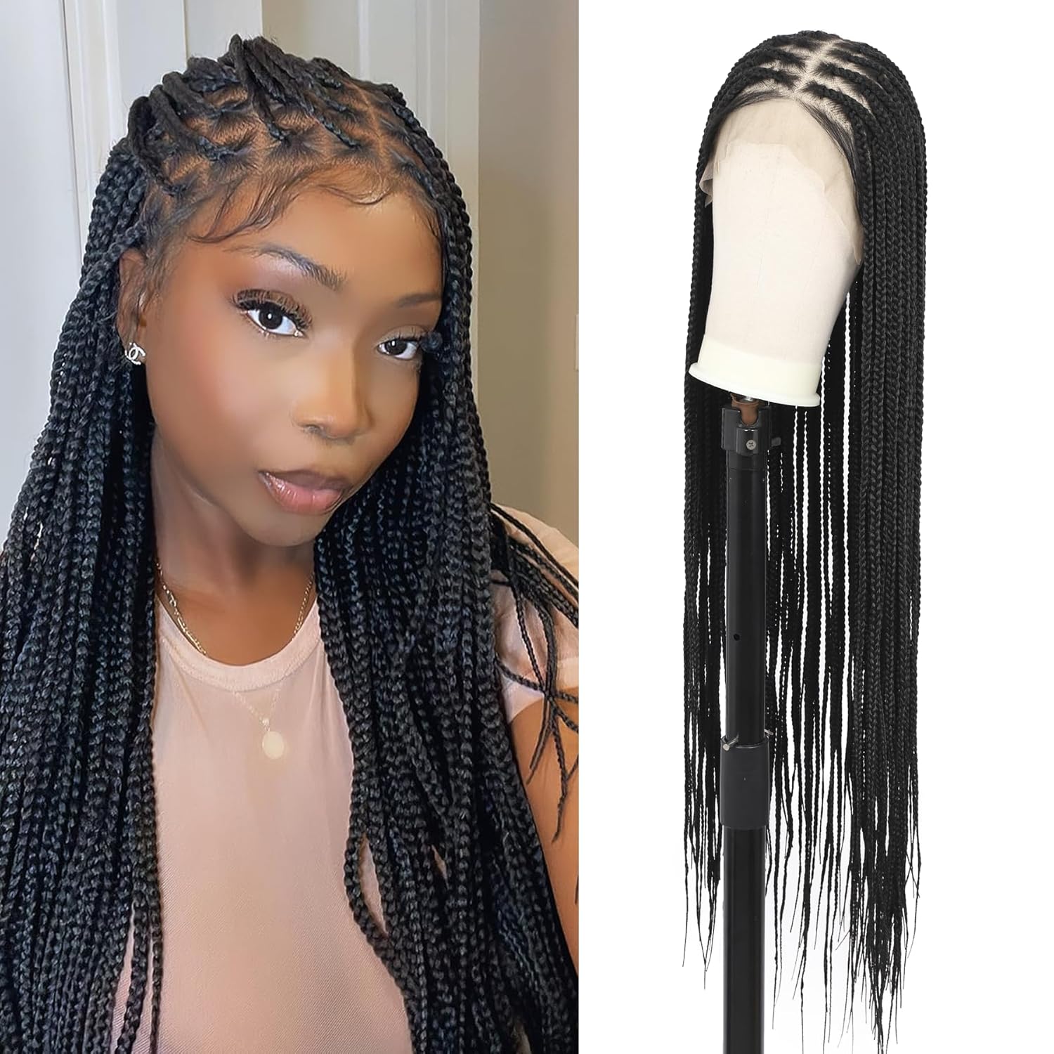 Amazon.com : Lexqui 36'' 360° HD Full Lace Knotless Braided Wigs for ...