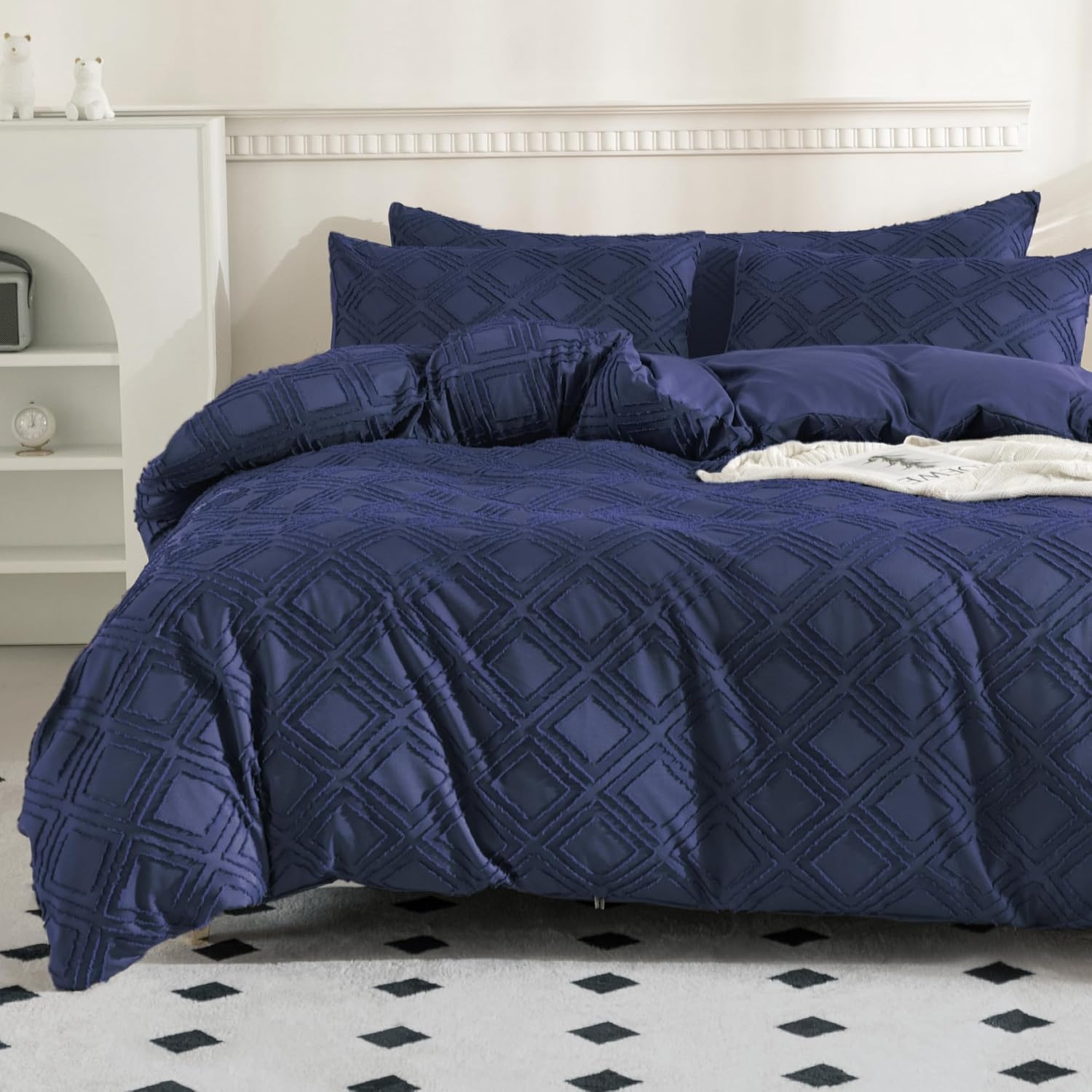 Amazon.com: JELLYMONI Navy Blue Duvet Cover Queen Size - 3 PCS ...