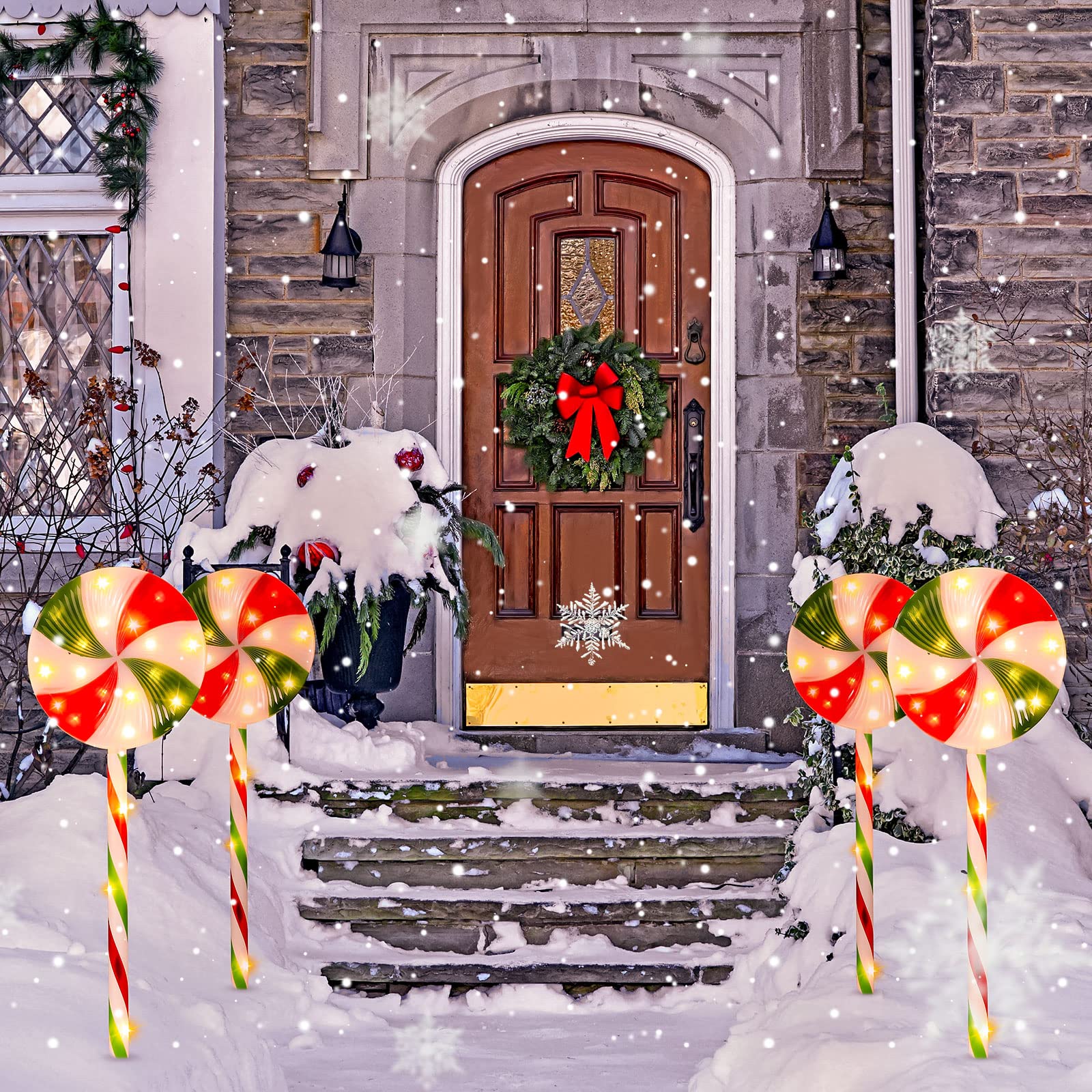 4 Pack Christmas Lollipop Pathway Lights Candy Cane Peppermint ...