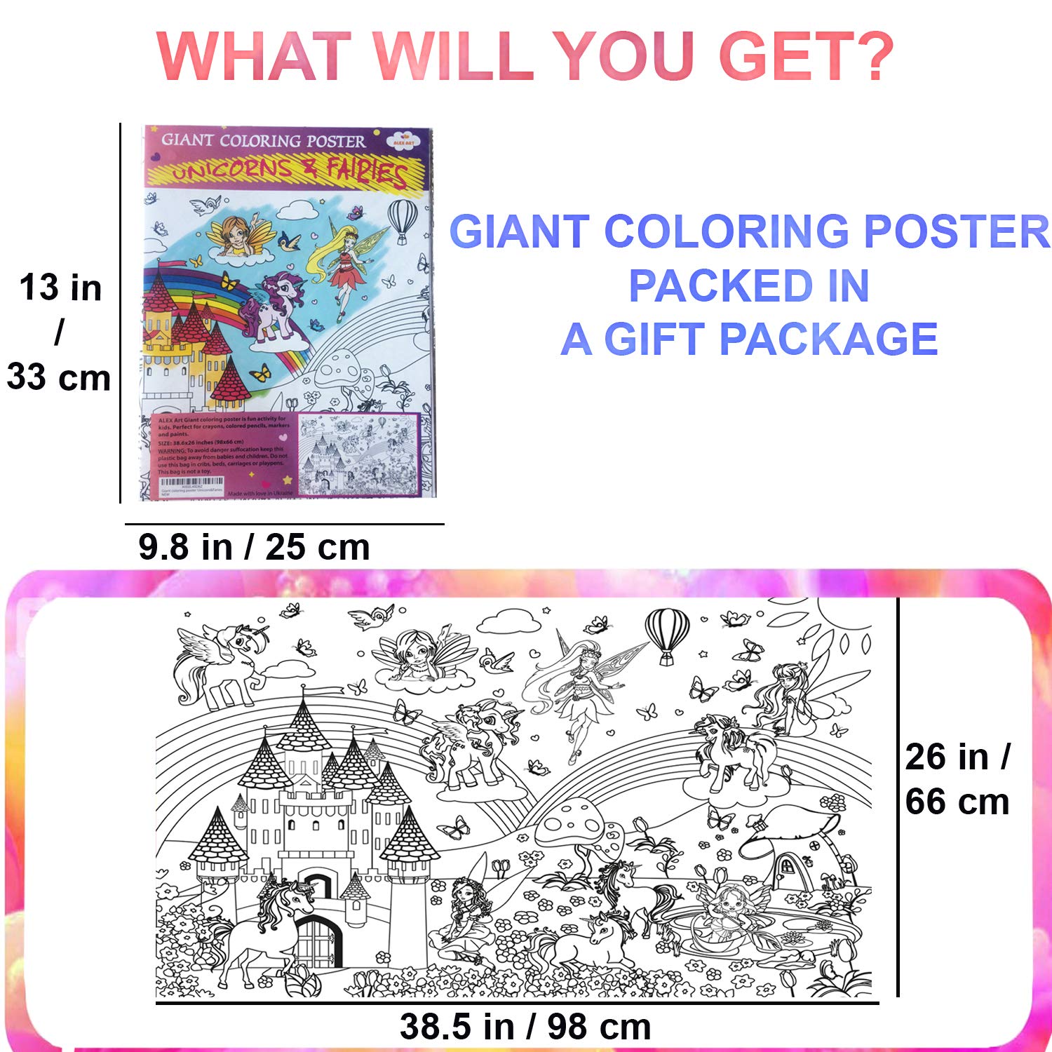 Alex Art, Giant Coloring Poster - Unicorn and Fairy Wall Huge Coloring ...