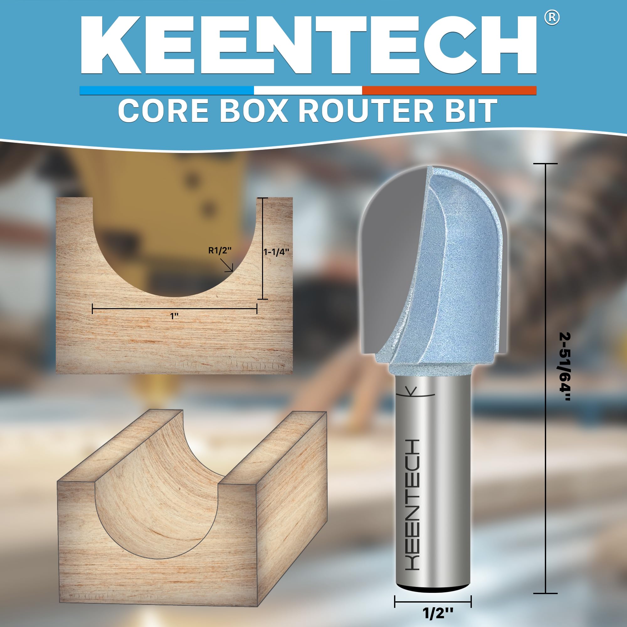 Snapklik.com : KEENTECH Router Bits, Carbide Tipped Core Box Bit For ...