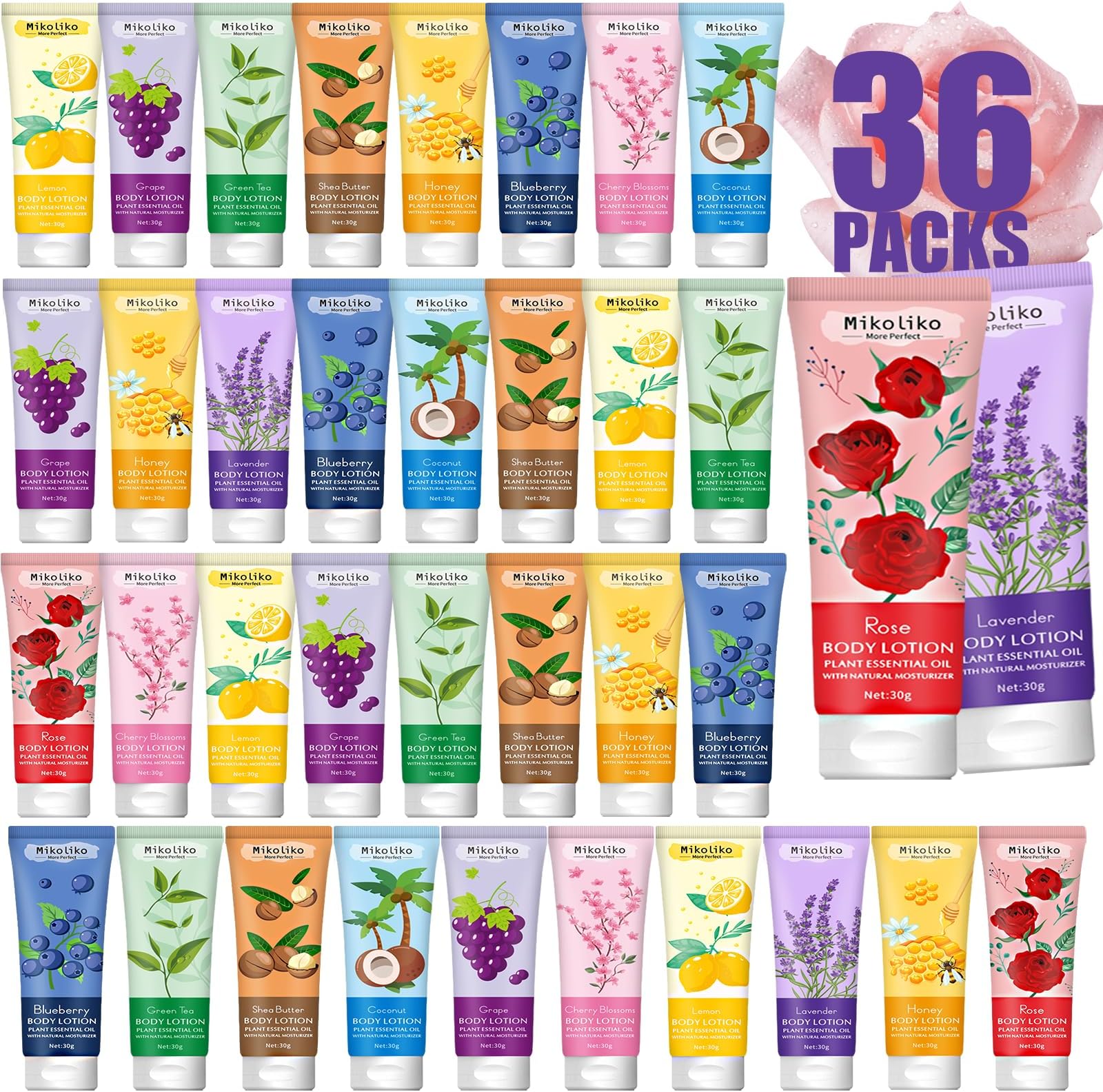 Amazon.com : 36 Pack Travel Size Natural Body Lotion Gift Set with Shea ...
