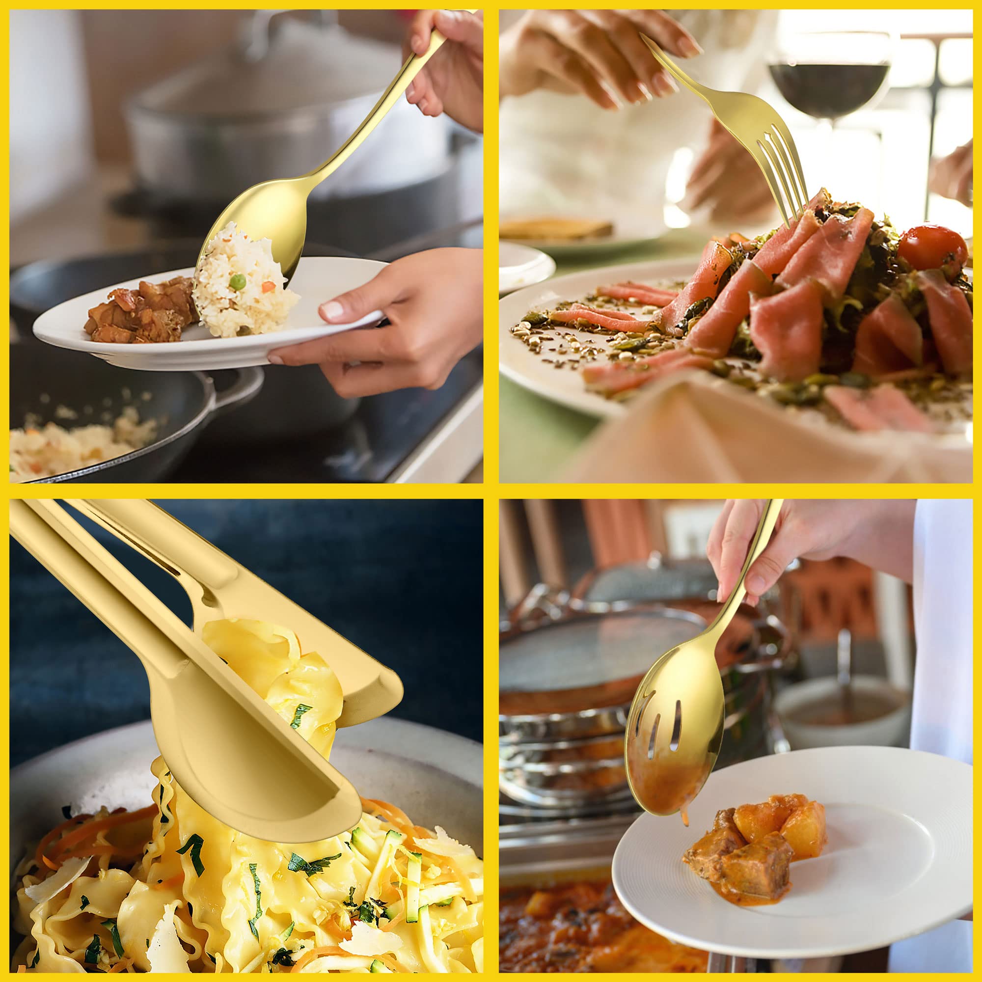 Snapklik.com : Large Gold Serving Utensils Set Of 12, Stainless Steel 9 ...