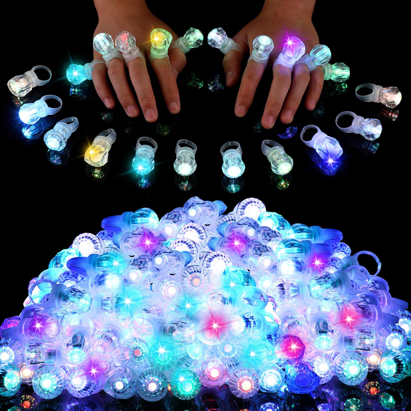 150 Pcs LED Light up Rings Bumpy Jelly Rubber Rings, Glow Ring LED Glow ...