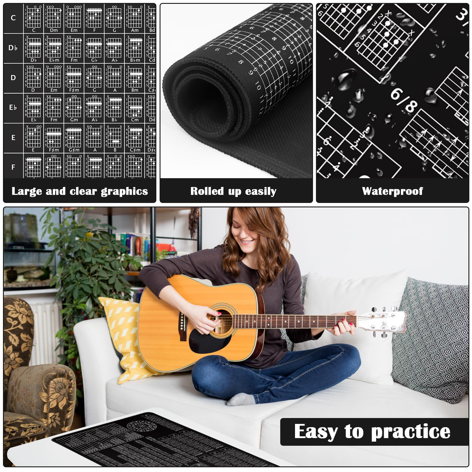 Snapklik.com : Guitar Practice Mat Guitar Knowledge Chart Mat 39” X 18 ...