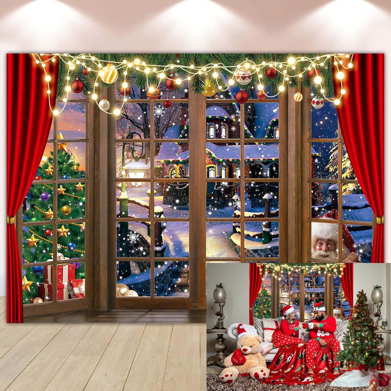 Amazon.com : Winter Christmas Backdrop Santa Claus Xmas Tree Retro ...
